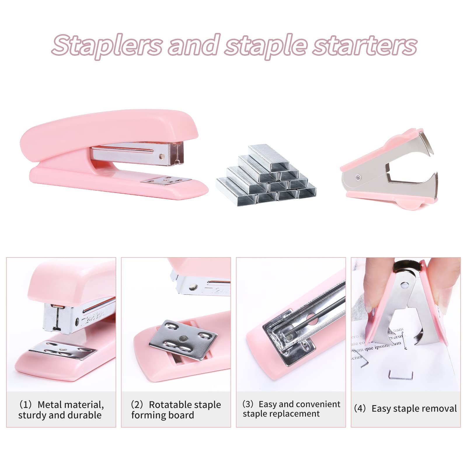 Snapklik.com : Pink Stapler And Tape Dispenser Set, Office Supplies For ...