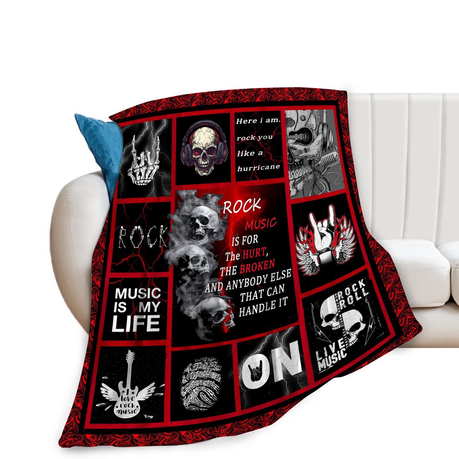 Amazon.com: Music Blanket Music Gift Rock and Roll Skull Gothic Blanket ...