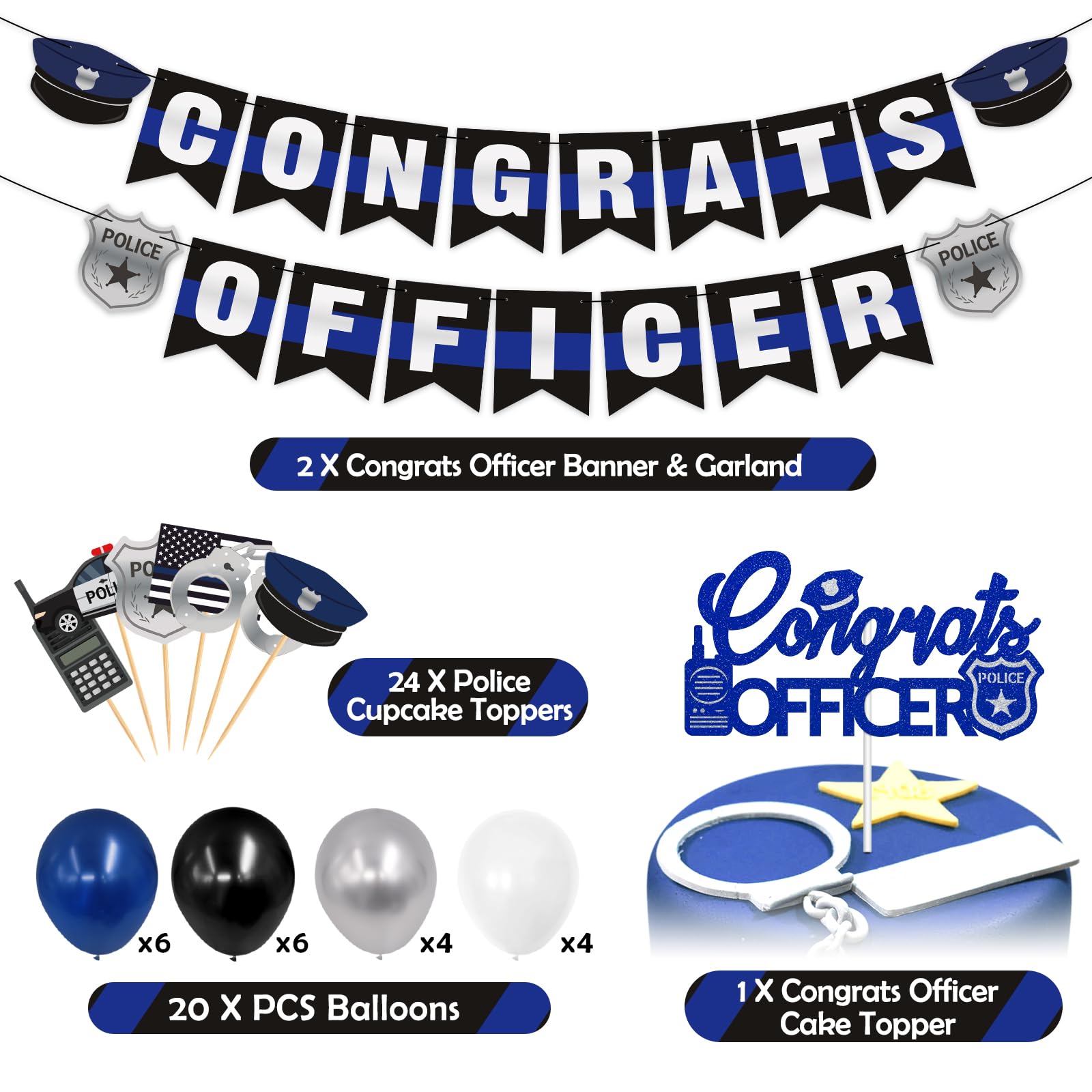 Snapklik.com : Congrats Officer Party Decoration Set Police Graduation Banner Cake Cupcake ...