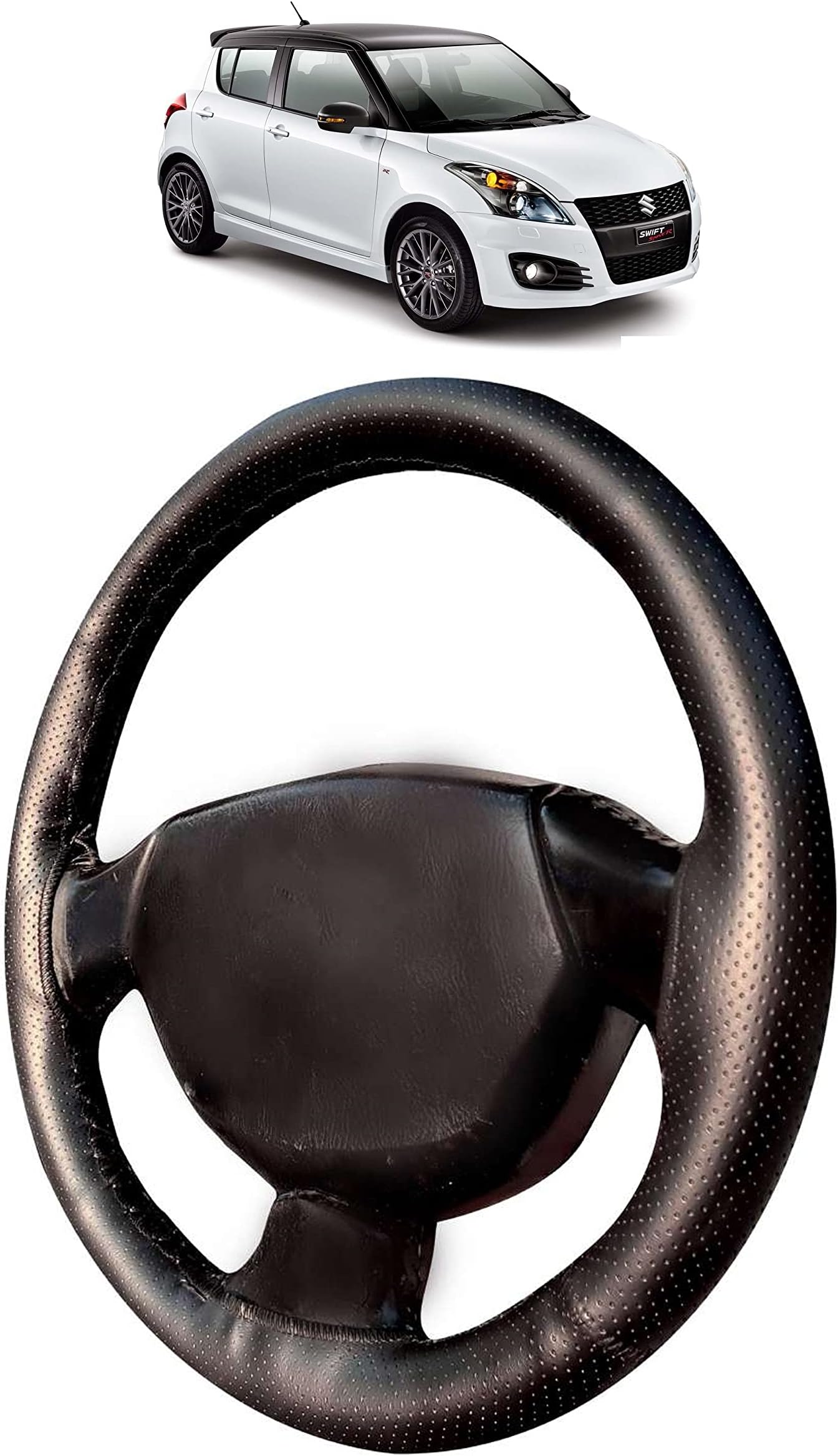 BIGZOOM Art Leather Hand Stiched Perfect Grip Car Steering Wheel Cover ...