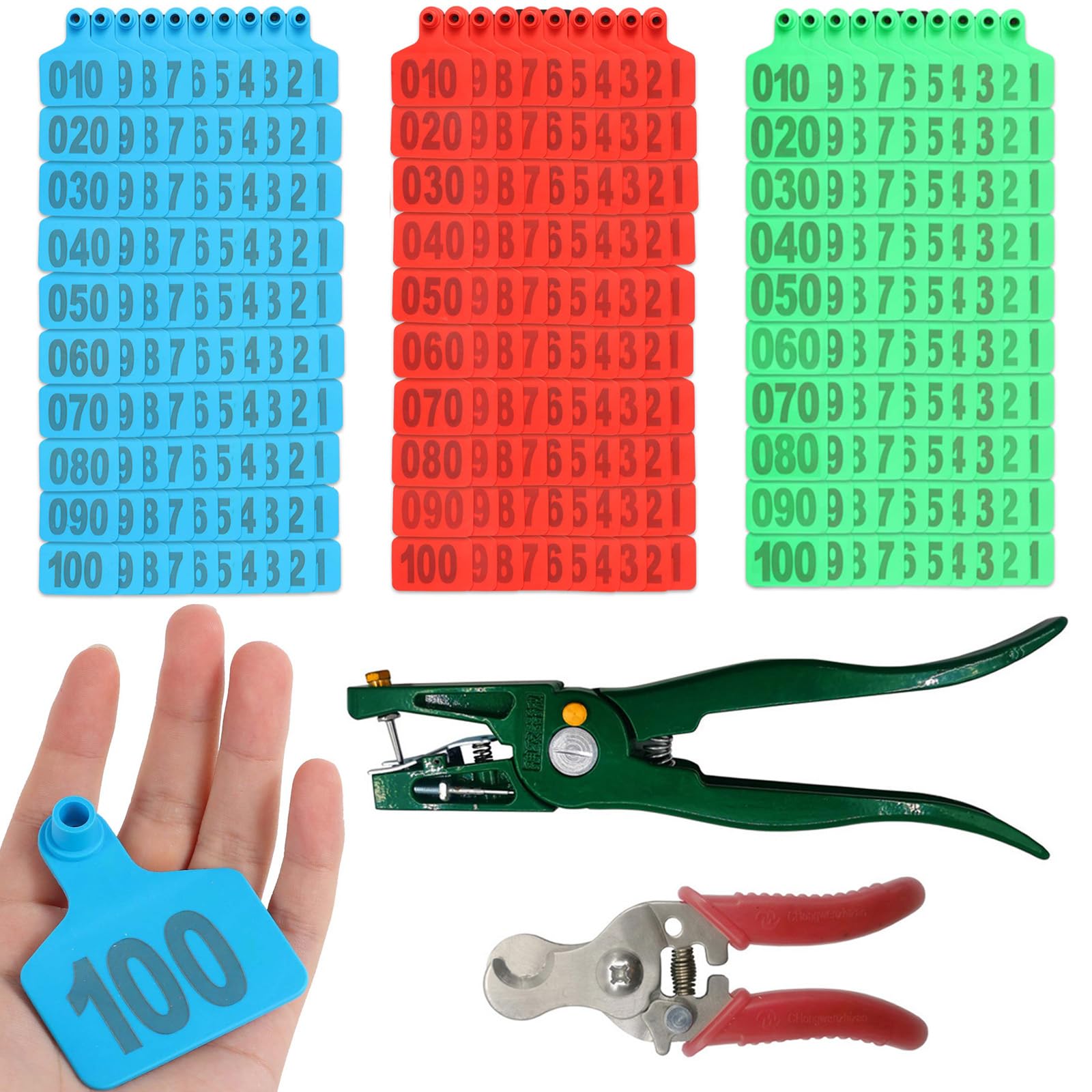 Amazon.com: 300PCS Cattle Ear Tags Kit Large Size - 001-100 Number ...