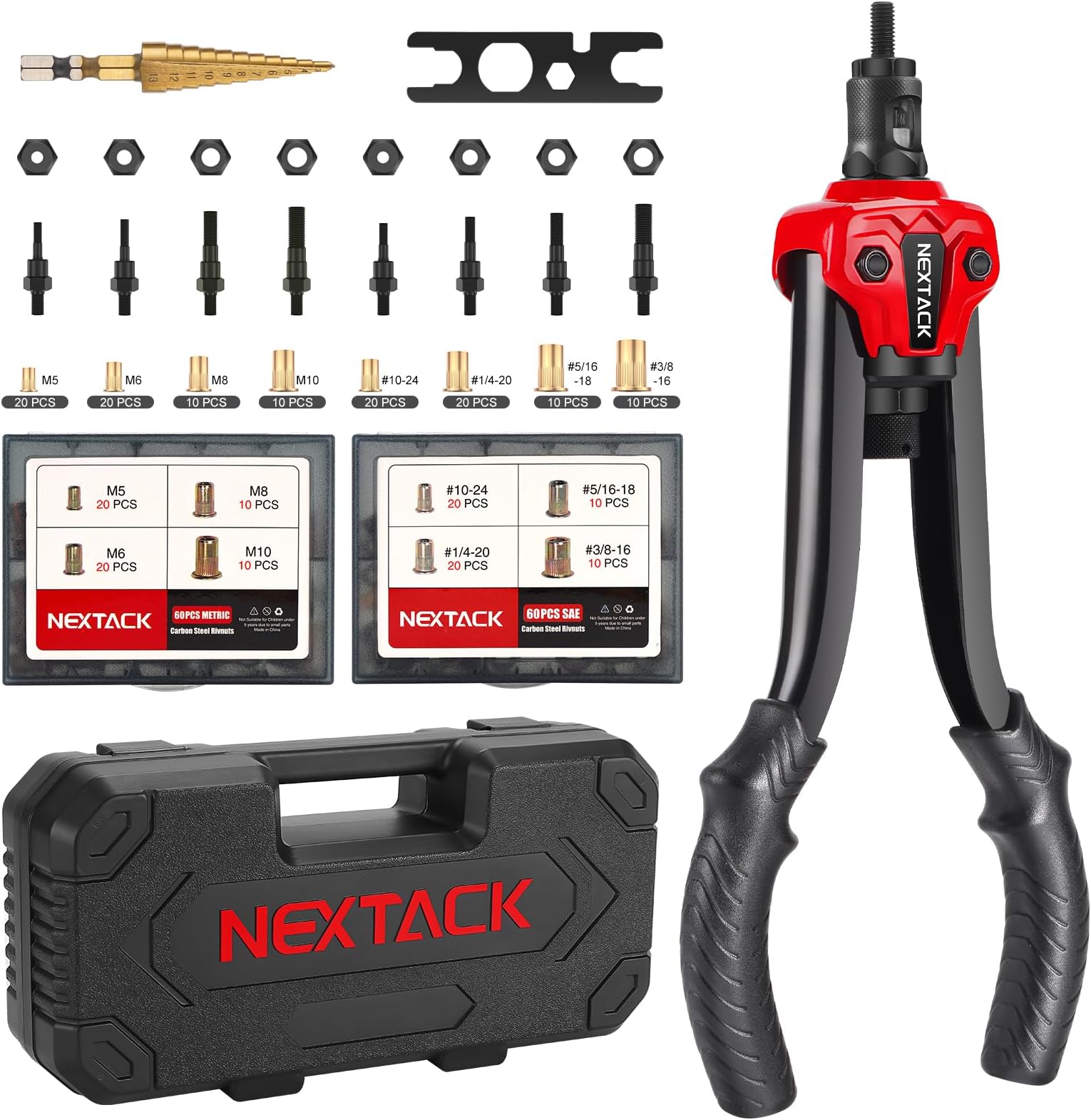 Amazon.com: NEXTACK Rivet Nut Tool Kit w/a Step Drill Bit, 120 Nutsert ...