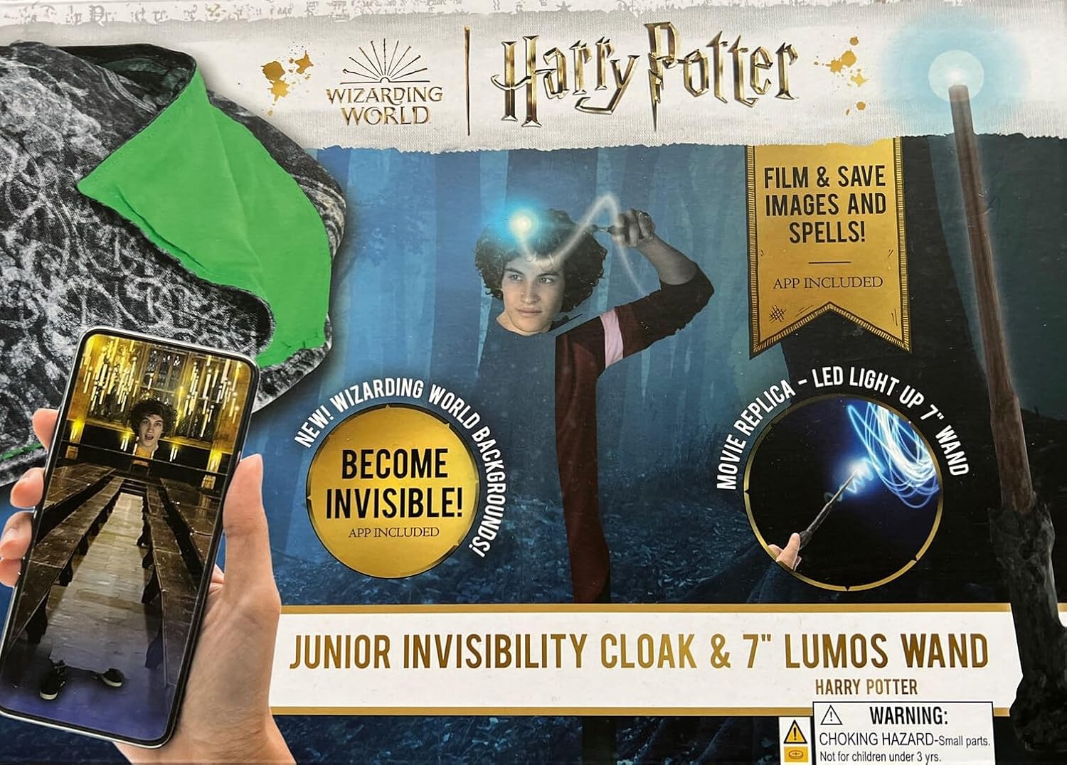 Harry Potter Junior Invisibility Cloak & 7 inch (18cm) Lumos Wand ...