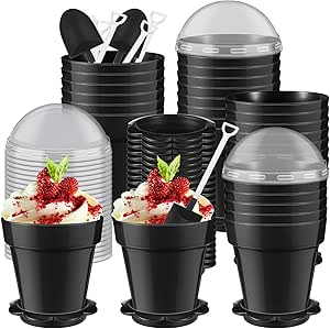 Amazon.com | 50 Pack Flowerpot Dessert Cup Plastic Cake Cups with Lid ...