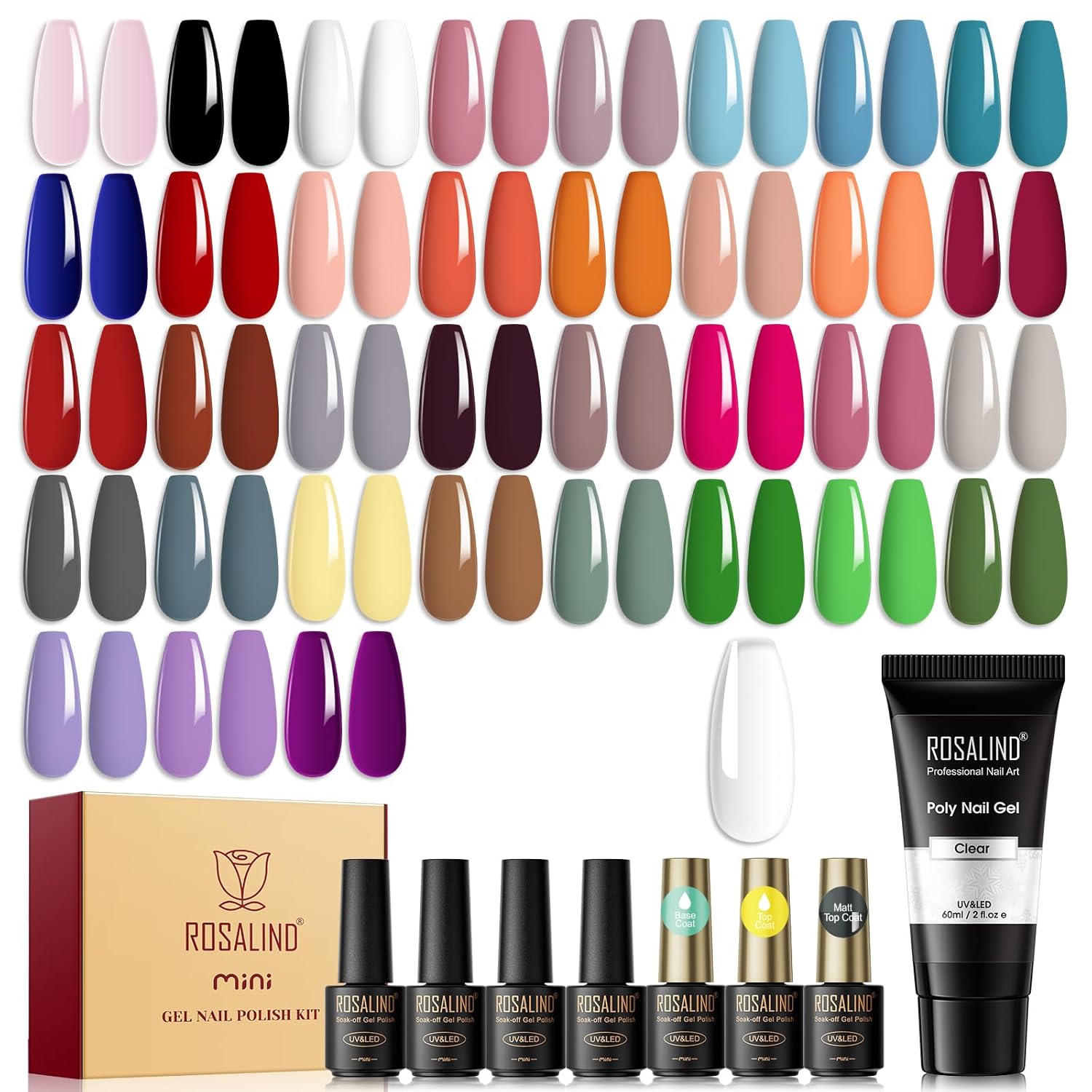 Amazon.com : ROSALIND 35 Colors Gel Polish Set with Base Coat and ...