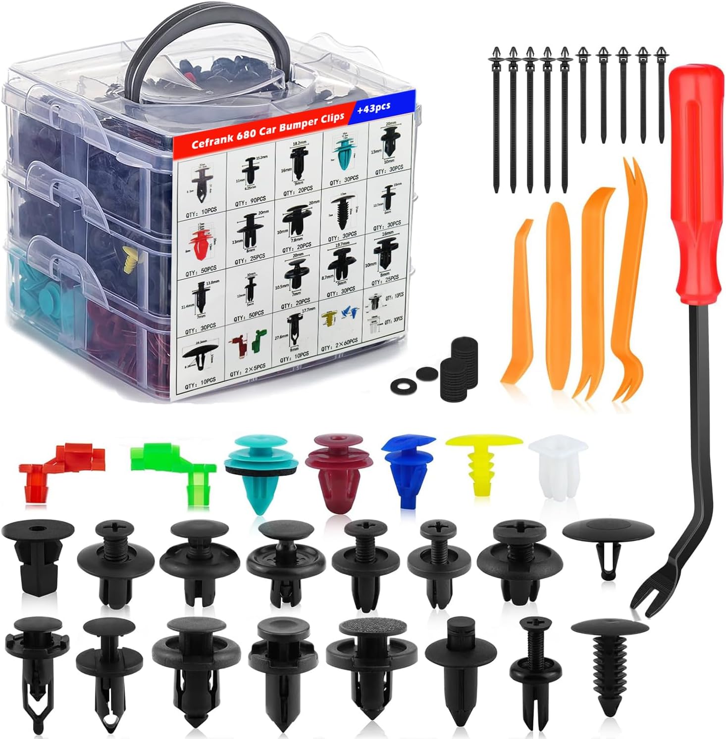 680pcs Car Bumper Clips Set with Storage Box + Trim Removal Tools ...