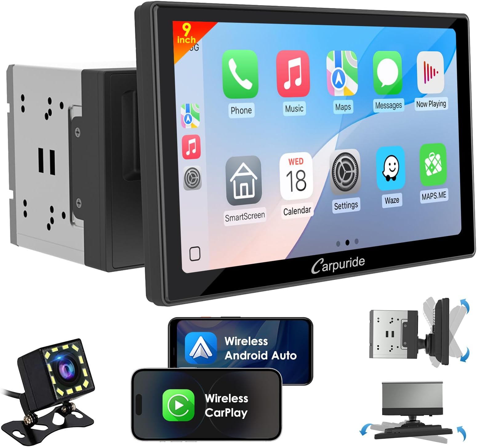 2025 CARPURIDE 9 Zoll W901 Plus, Kabelloses CarPlay & Android Auto ...