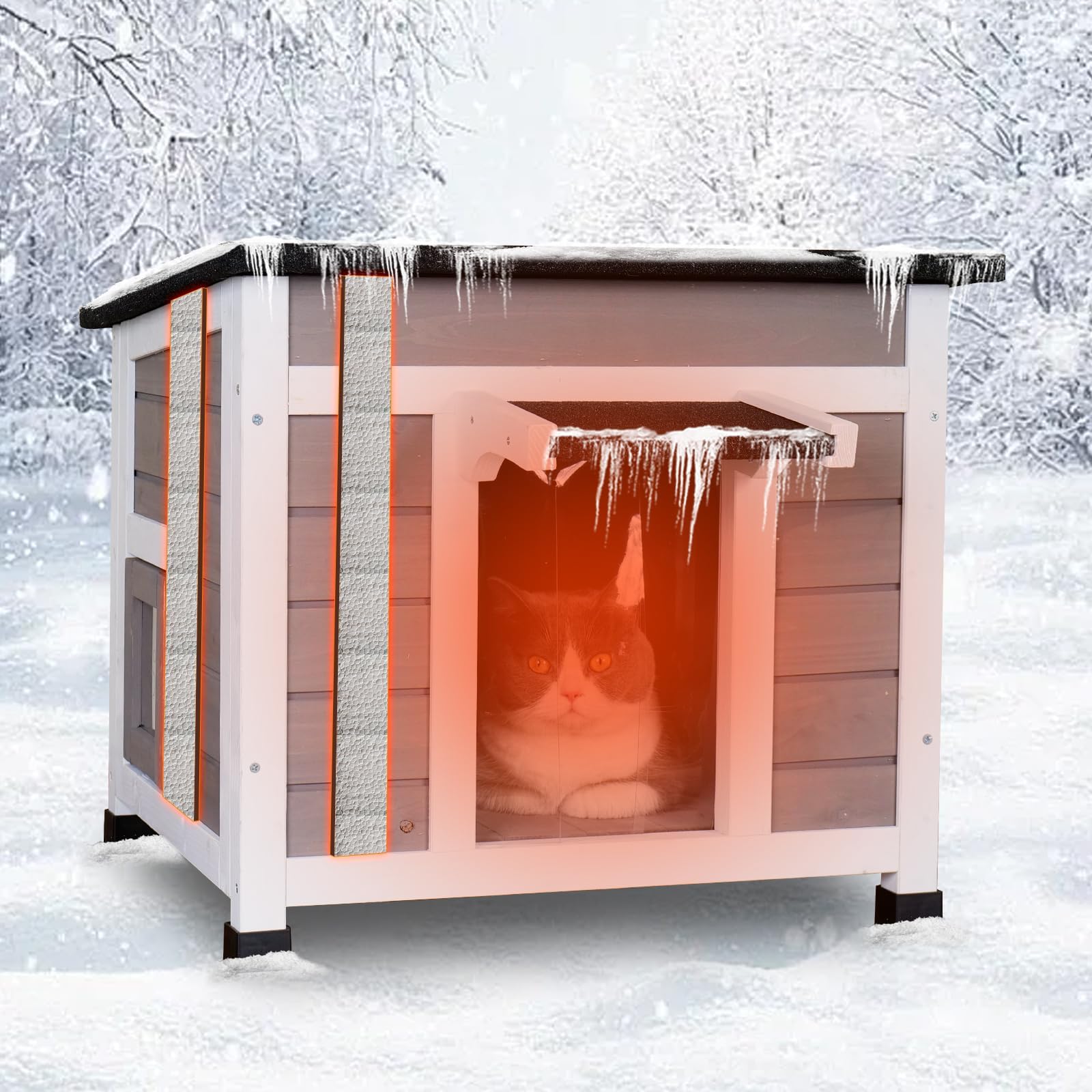 Insulated Outdoor Cat House Feral Cat Enclosure Cat Shelter Weatherproof for Outdoor Cats Winter ...