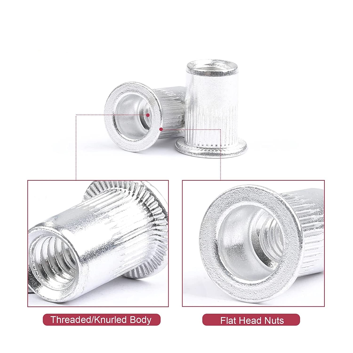 Snapklik.com : 1/4"-20 Rivet Nut Aluminum Flat Head Threaded Insert ...