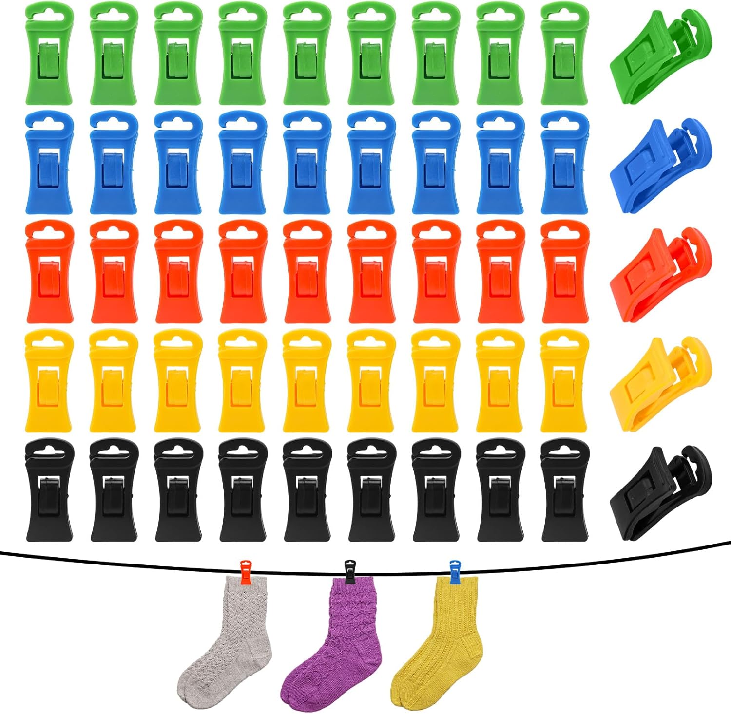 Amazon.com: 50pcs Sock Clips with Hook, Multi-Color Sock Chip Clip ...
