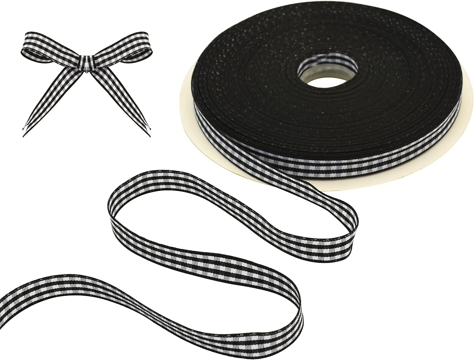 Amazon.com: Black Grosgrain Ribbon White Checkered Printed, 3/8 Inch ...