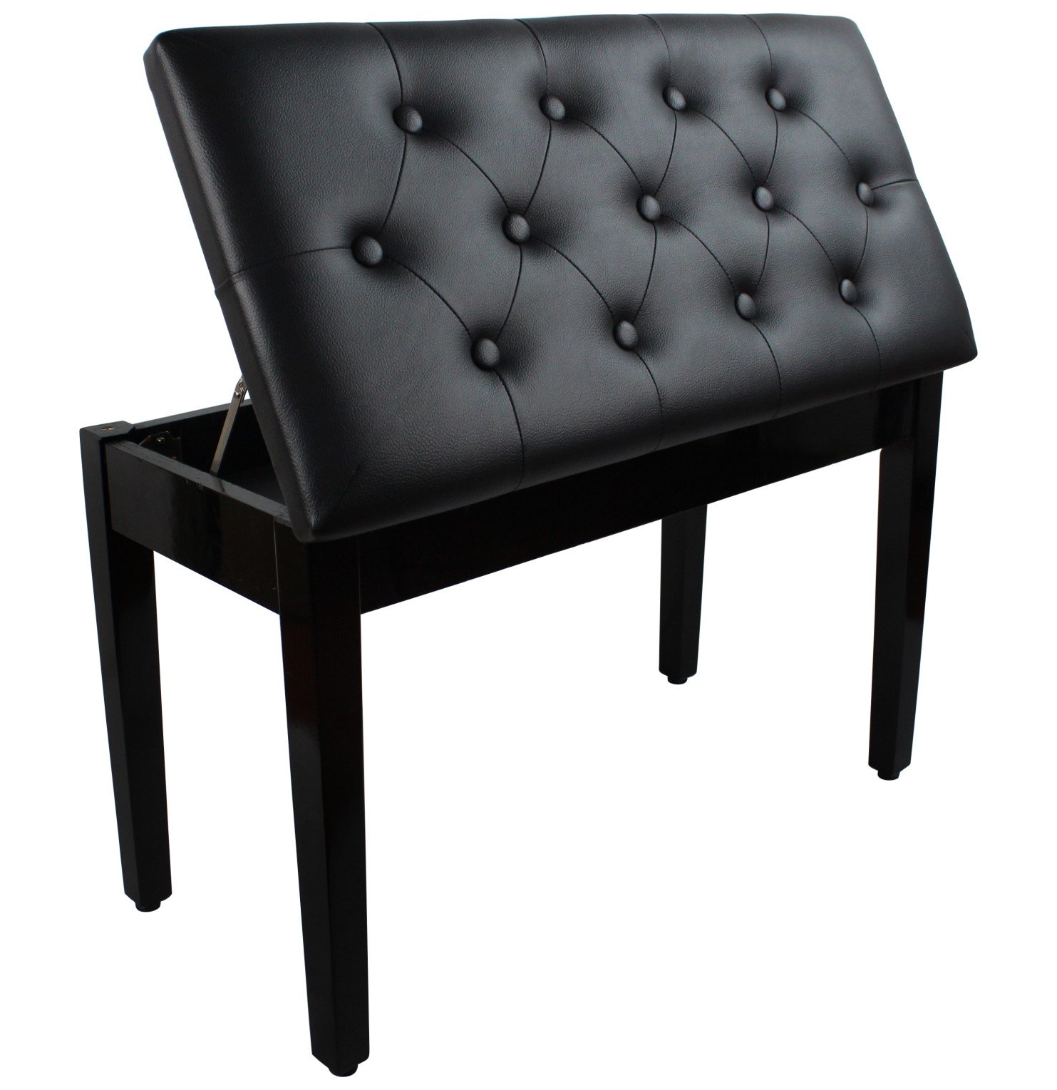 Snapklik.com : YMC Black Ebony Wood Leather Piano Bench Padded Double ...