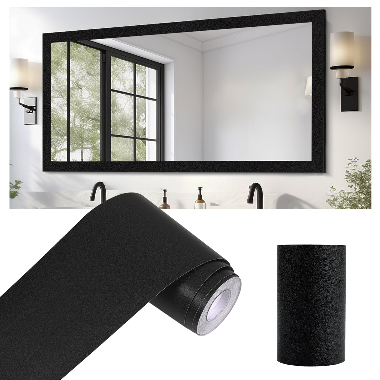 Alened 6M Black Mirror Frame Border Peel and Stick Wallpaper, Removable ...