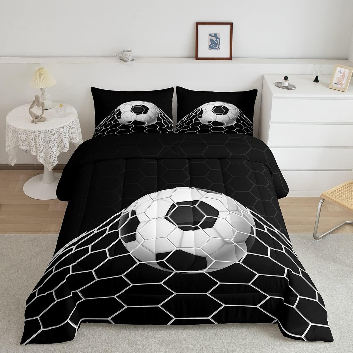 Amazon.com: Youth 3D Football Queen Comforter Set,Soccer Sports Ball ...
