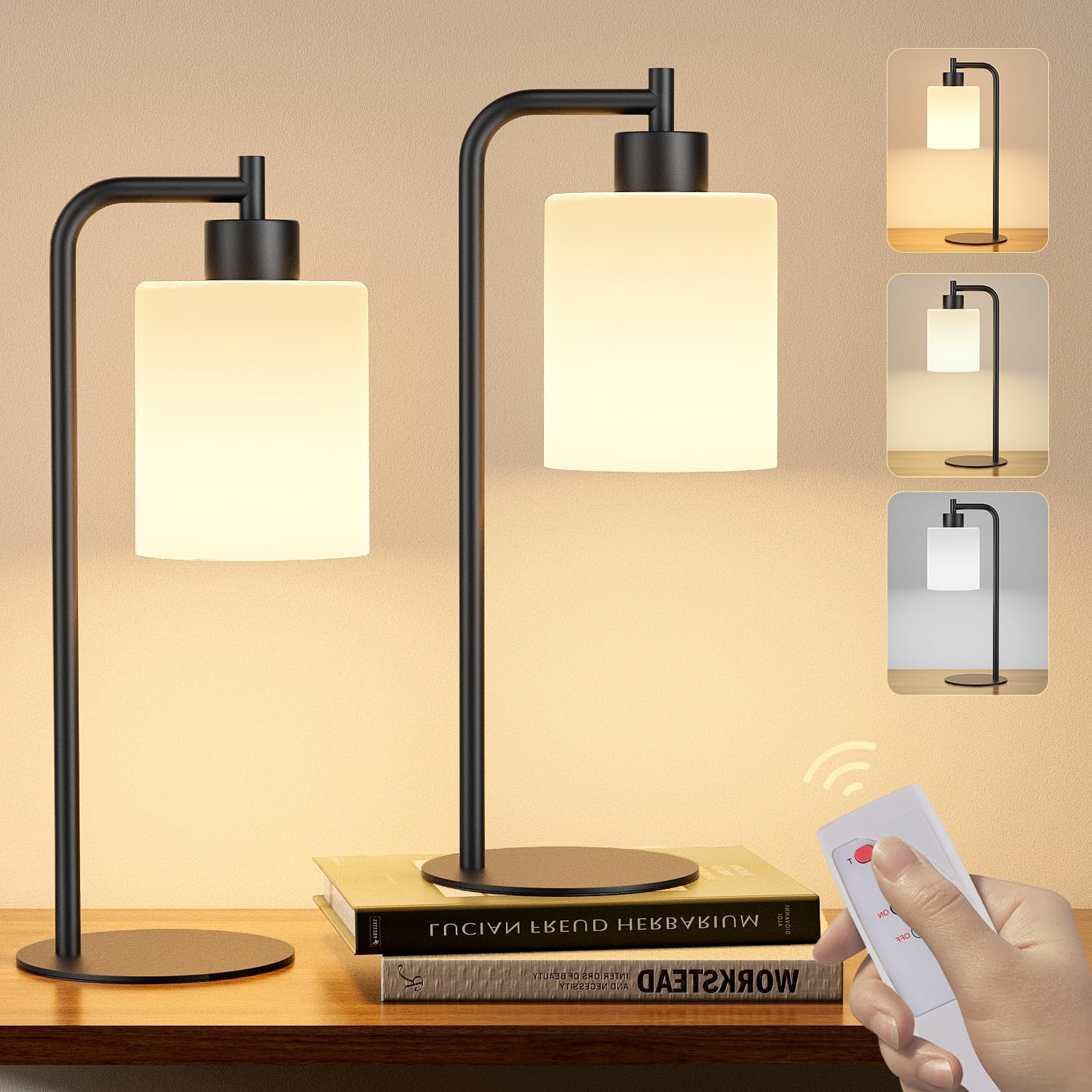 Aoceley Set of 2 Industrial Remote Control Table Lamps Nightstand Lamp ...