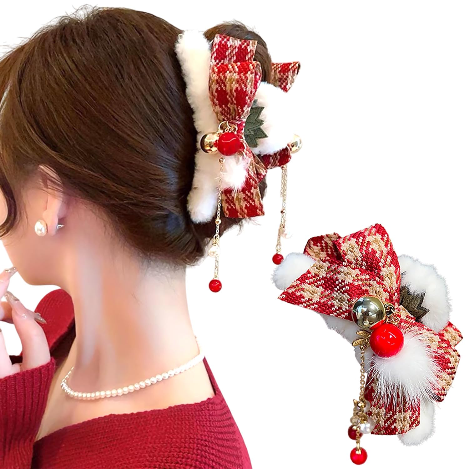 Amazon.com : Christmas Hair Clips Cute Xmas Plush Hair Claw Clips Red ...