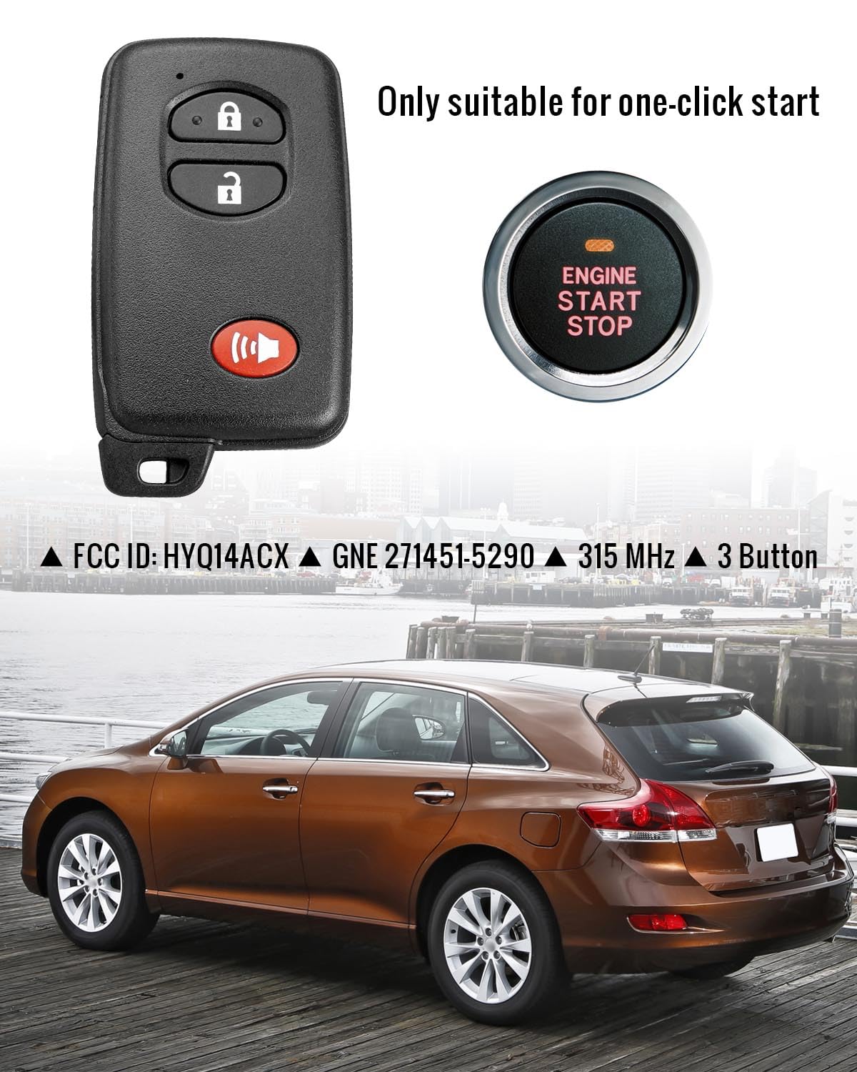 3-Button Key Fob Remote Control Replacement HYQ14ACX Replace 89904 ...