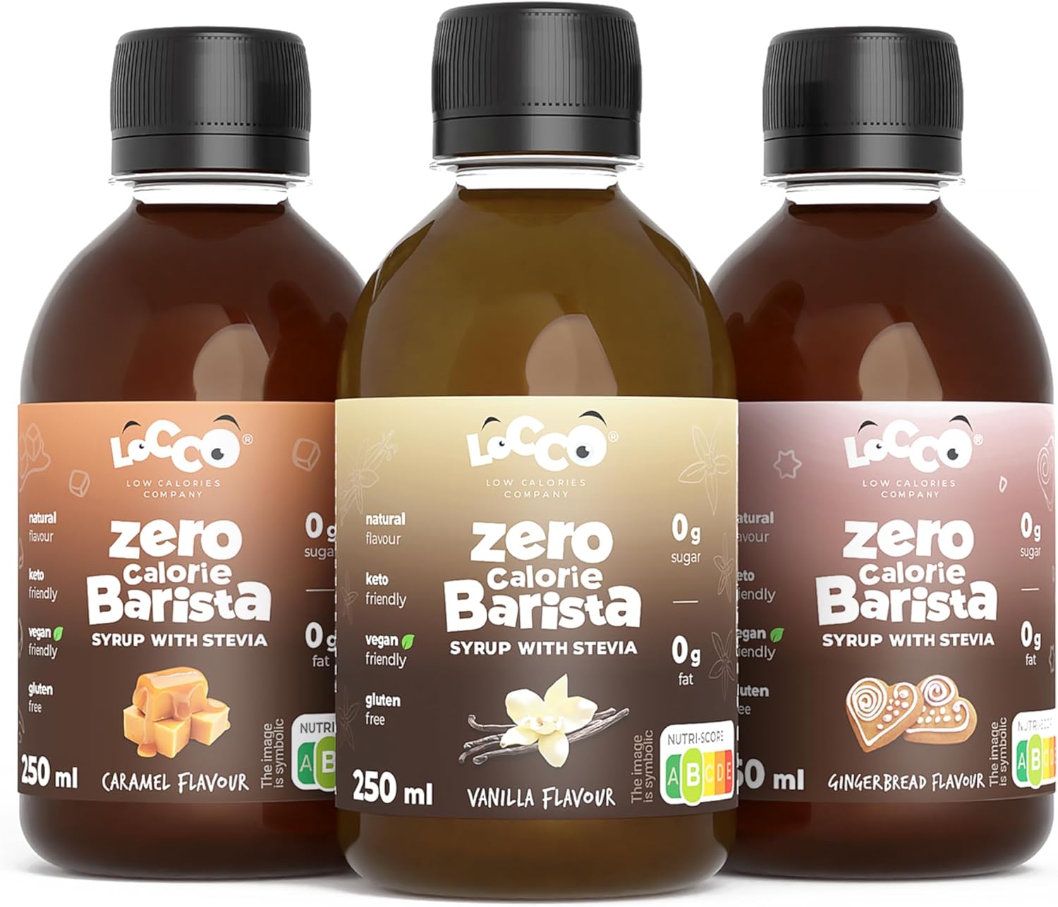 Locco Sugar Free Coffee Syrup Trio with Vanilla, Caramel & Gingerbread ...