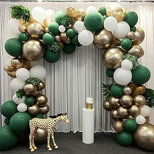 Amazon.com: PartyWoo Green and Gold Balloons, 140 pcs Dark Green and Chrome Gold Balloons ...