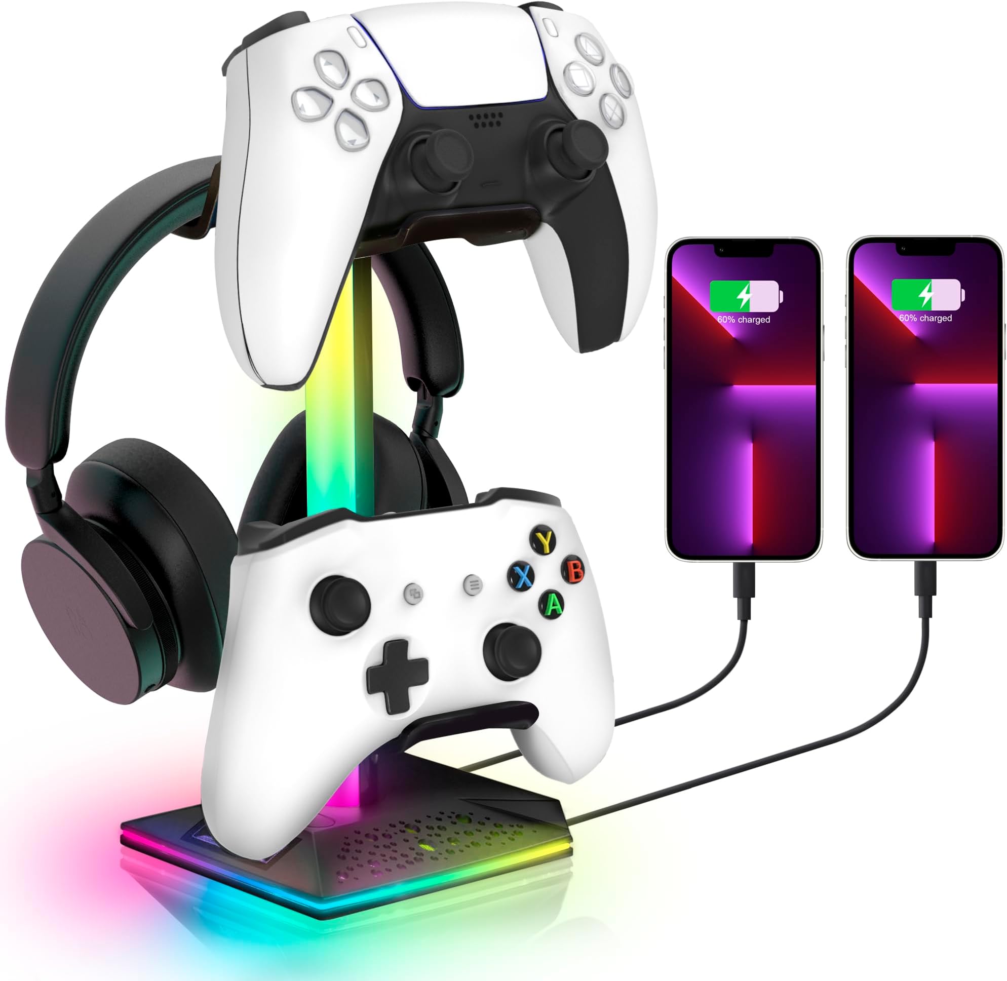 Amazon.com: RGB Gaming Controller Holder, Headphone Stand With 2 USB ...