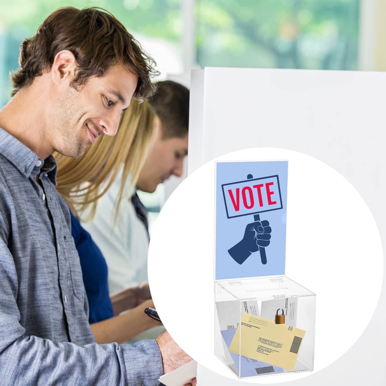 YOUEON Square Acrylic Donation Box with Lock and Sign Holder, 7 x 7 x 7 ...