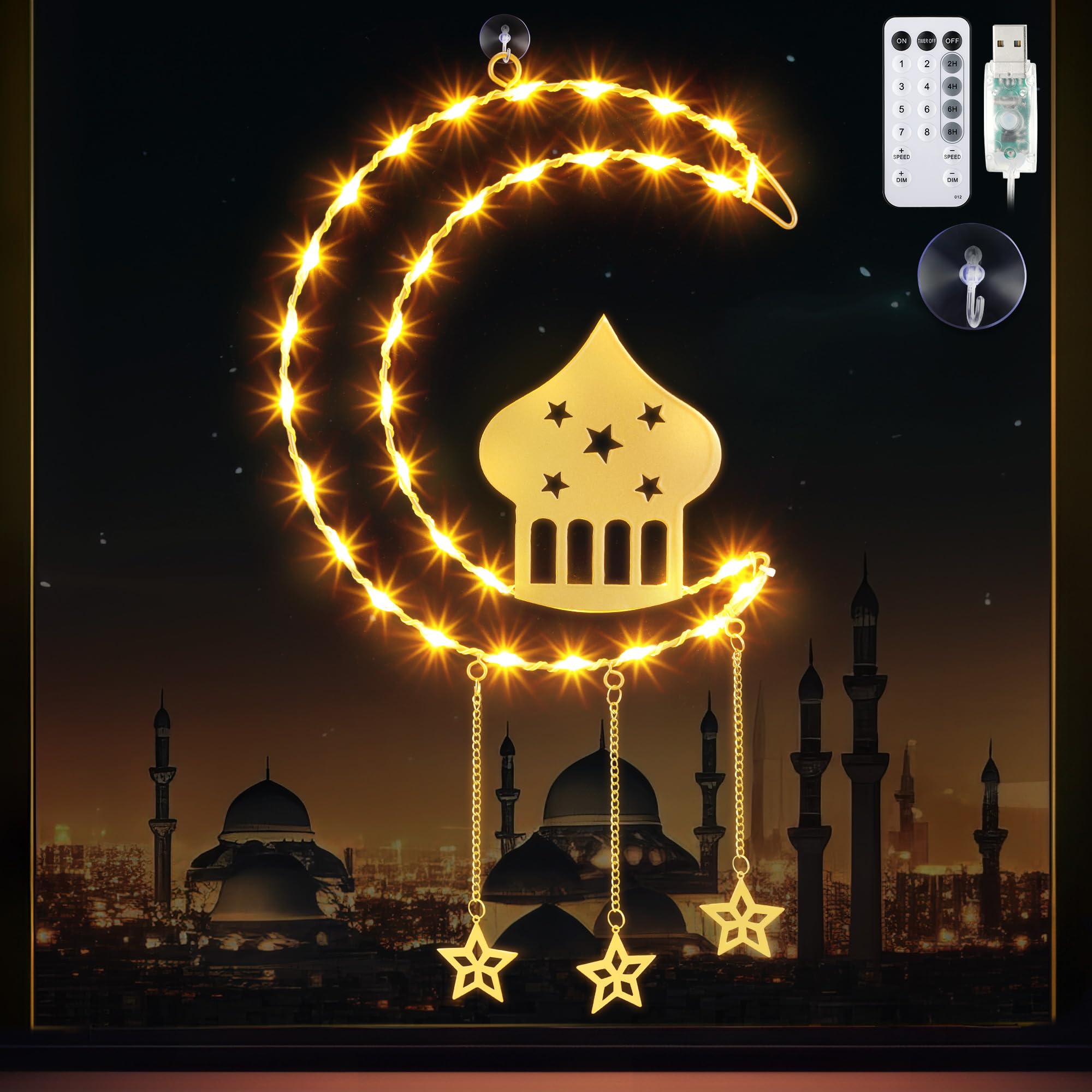 Meonum Ramadan Decorations Window Lights, Ramadan Star Moon Castle ...