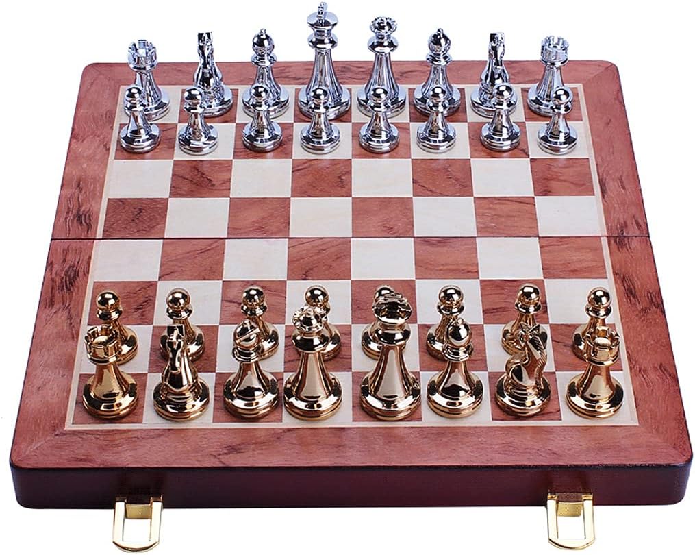 Amazon.com: Chess Board Portable Large Metal Chess Set Portable Wooden ...