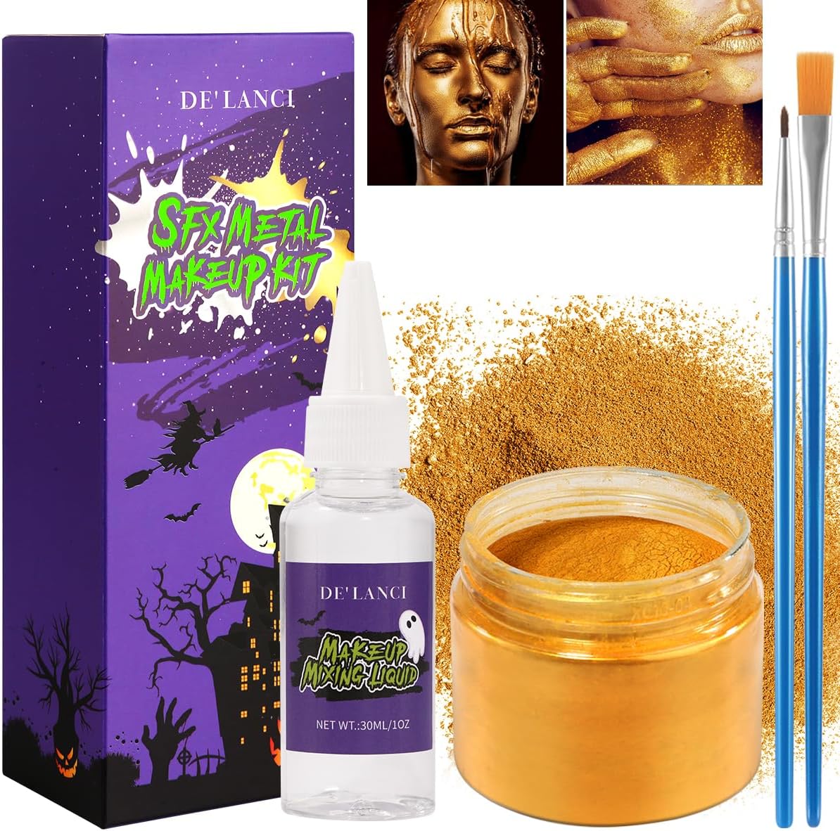 Amazon.com : Gold Face Body Paint Metallic Powder Kit, Highly Pigmented ...