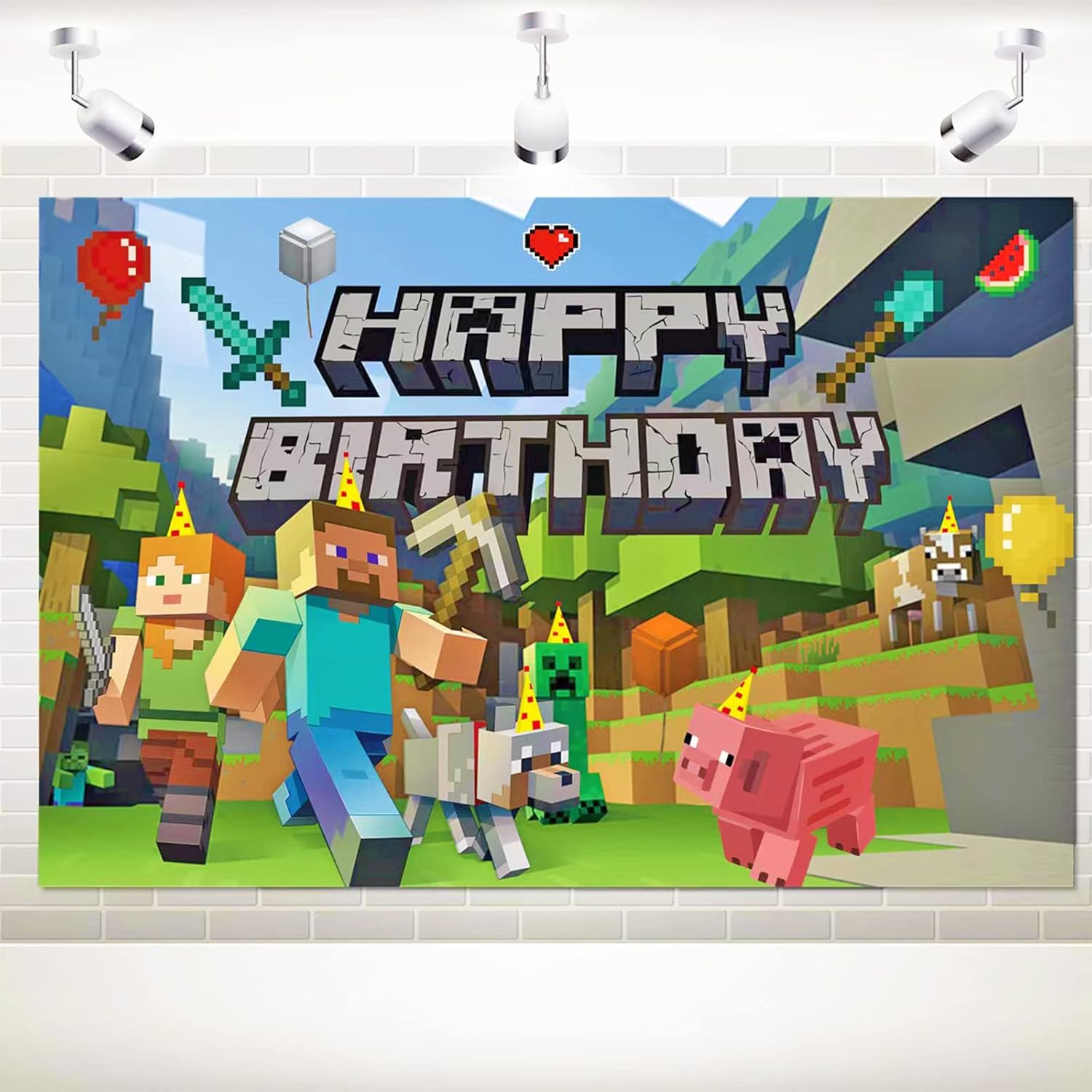 Amazon.com: Pixel Game Birthday Party Supplies, Kids Birthday Banner ...