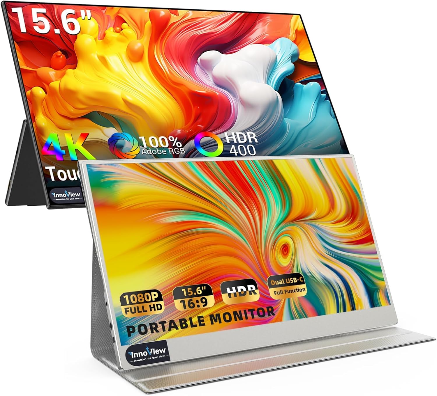 Amazon.com: 15.6'' 2PCS Portable Monitors, 1080P Silver and 4K Black ...