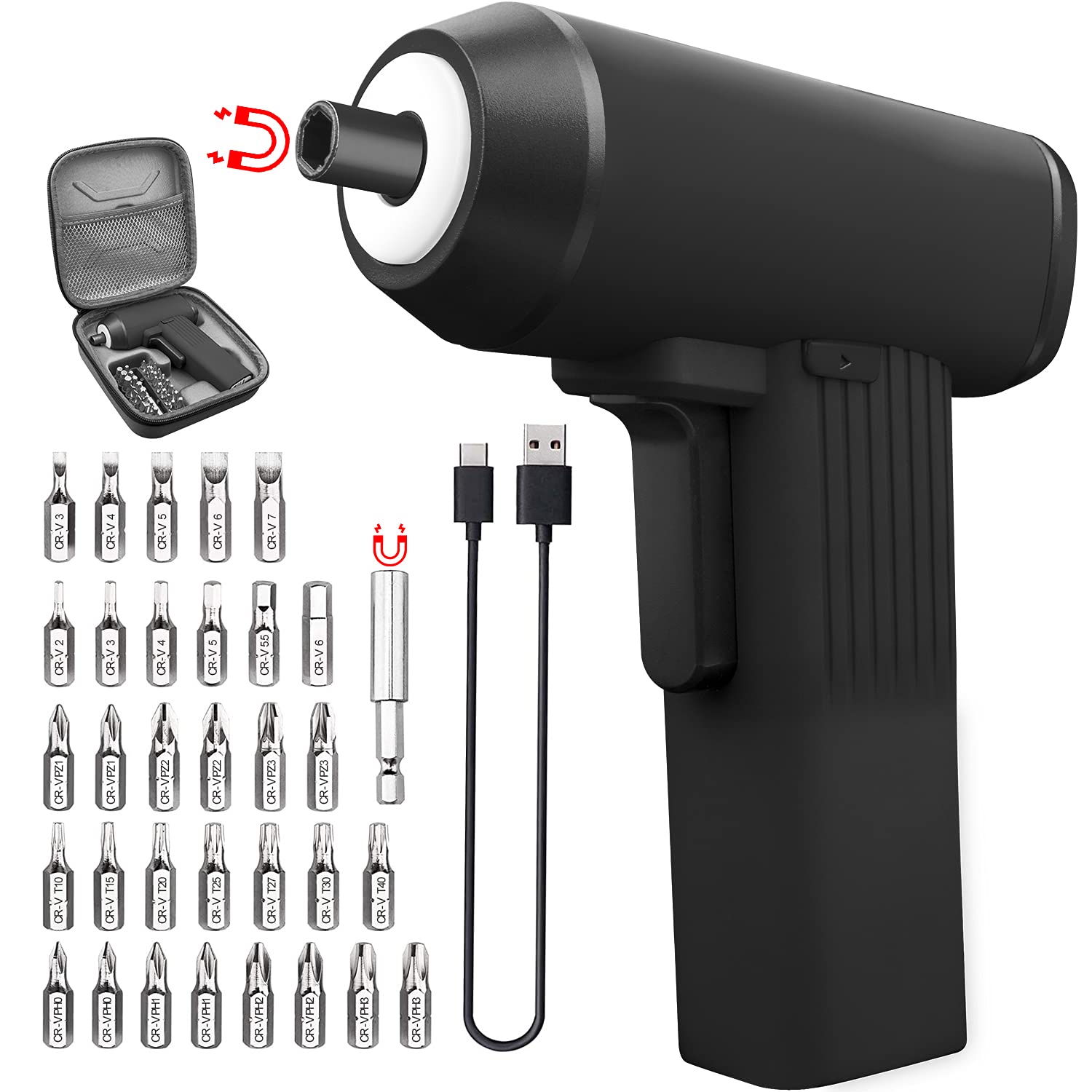 Buy Hi-Spec Cordless Electric Screwdriver Kit 34pcs, 0.5-5 N.m Max, 3 ...