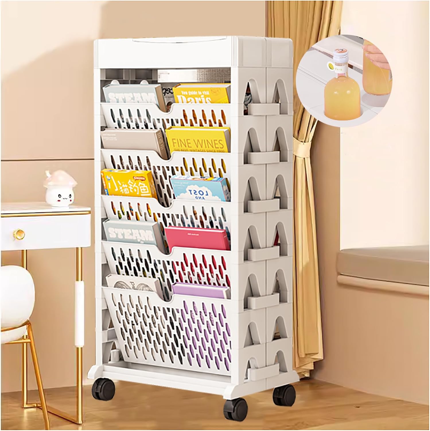 Amazon.com: GaRcan Rolling Book Cart Mobile Book Shelf with Wheels ...