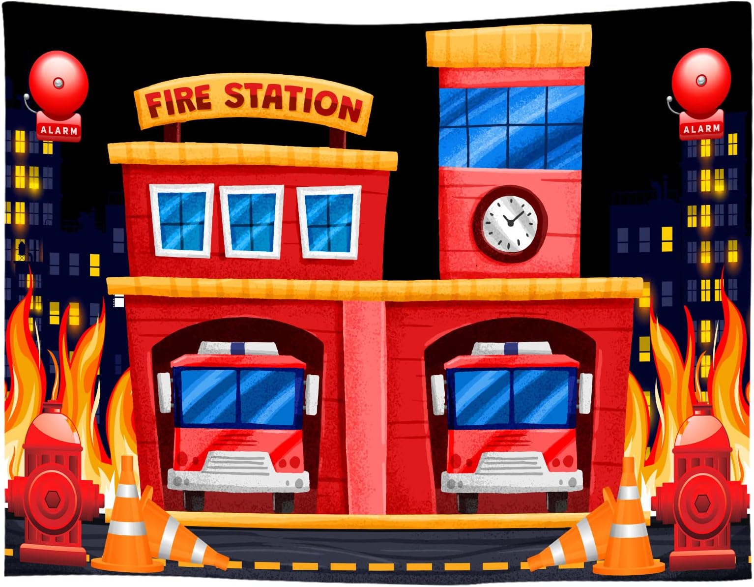 Amazon.com : MTMETY 7x5ft Soft Fabric Fire Station Backdrop Fire Truck ...