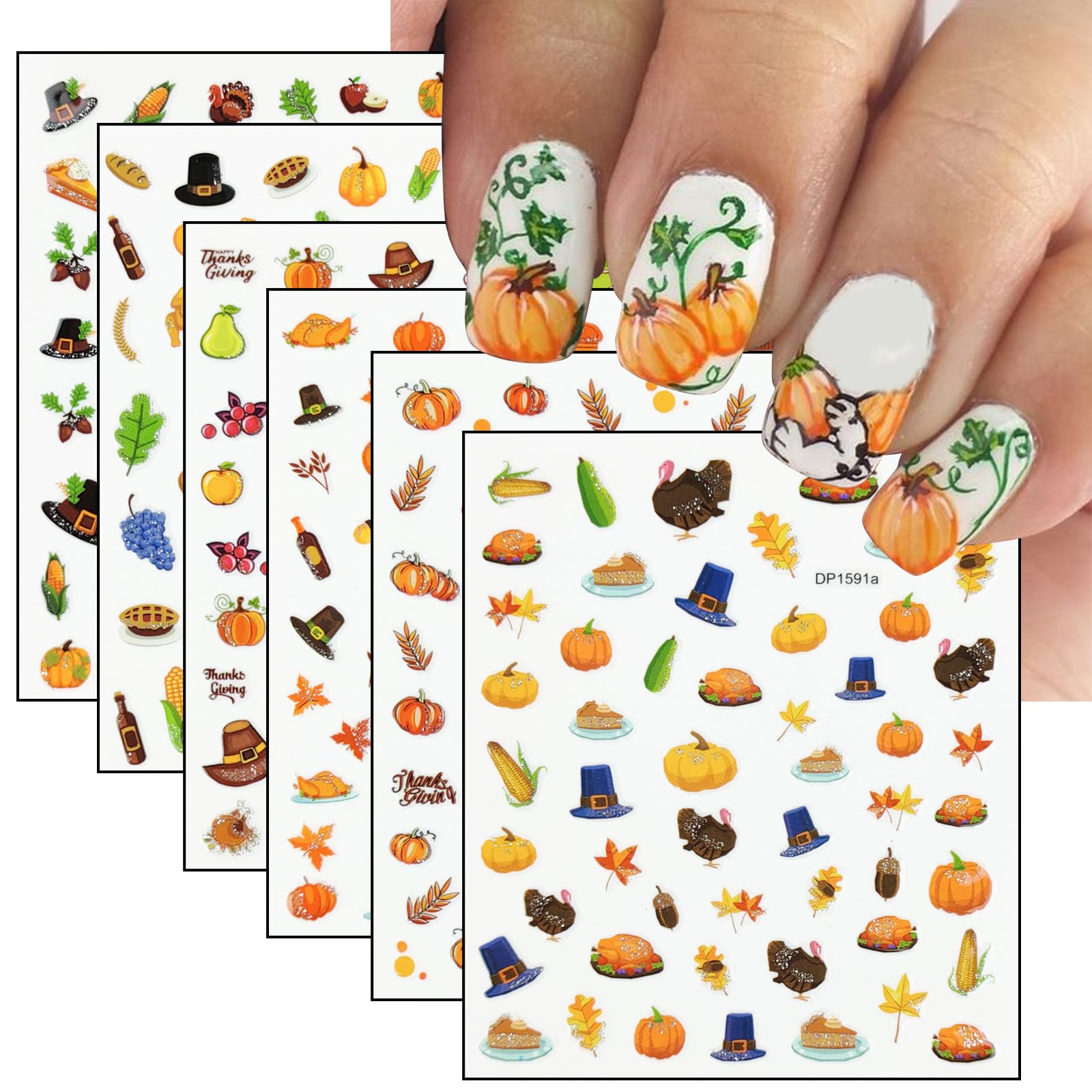 Amazon.com: 6 Sheets Fall Nail Stickers Autumn Thanksgiving Nail Art ...