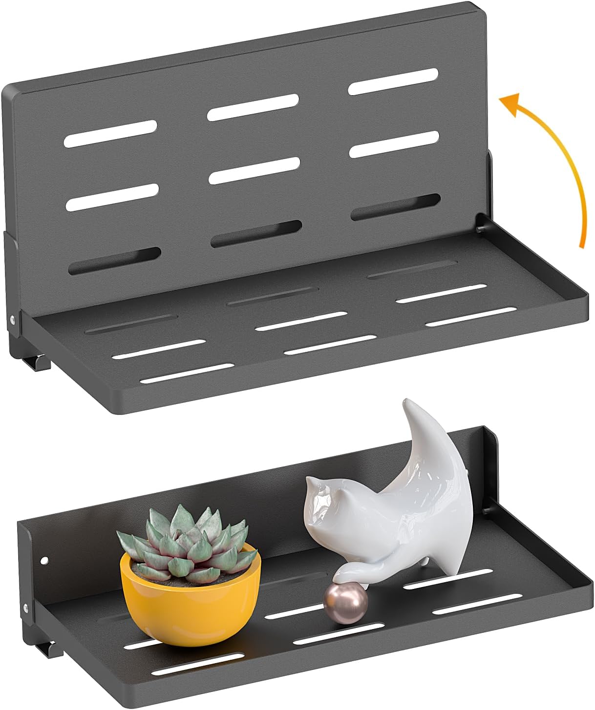 Amazon.com: SKIKEN Small Folding Wall Shelf with Hooks, Wall Mounted 2 ...