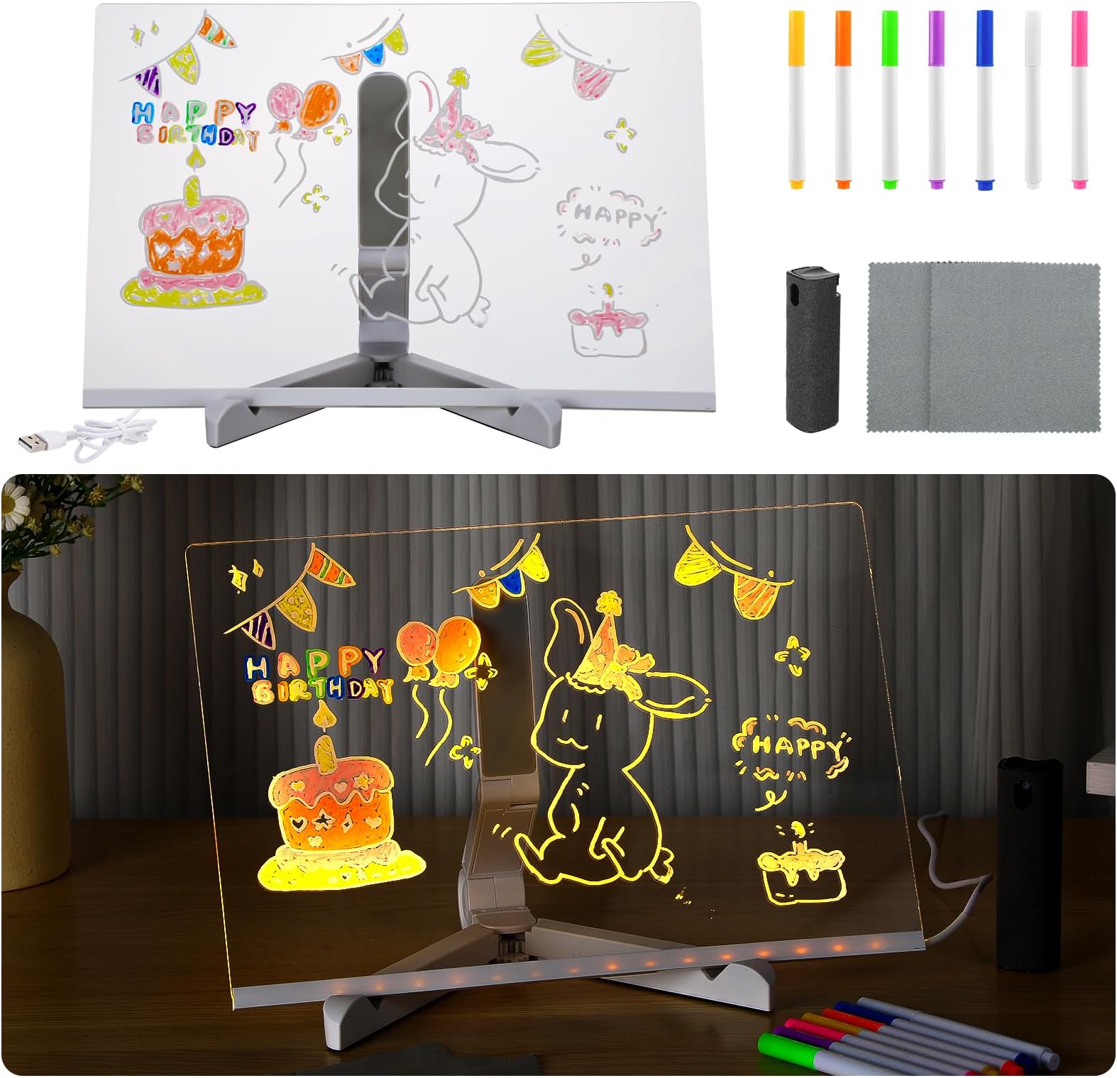 Amazon.com: LED Note Board with 7 Colors Pen, Lighted Acrylic Dry Erase ...