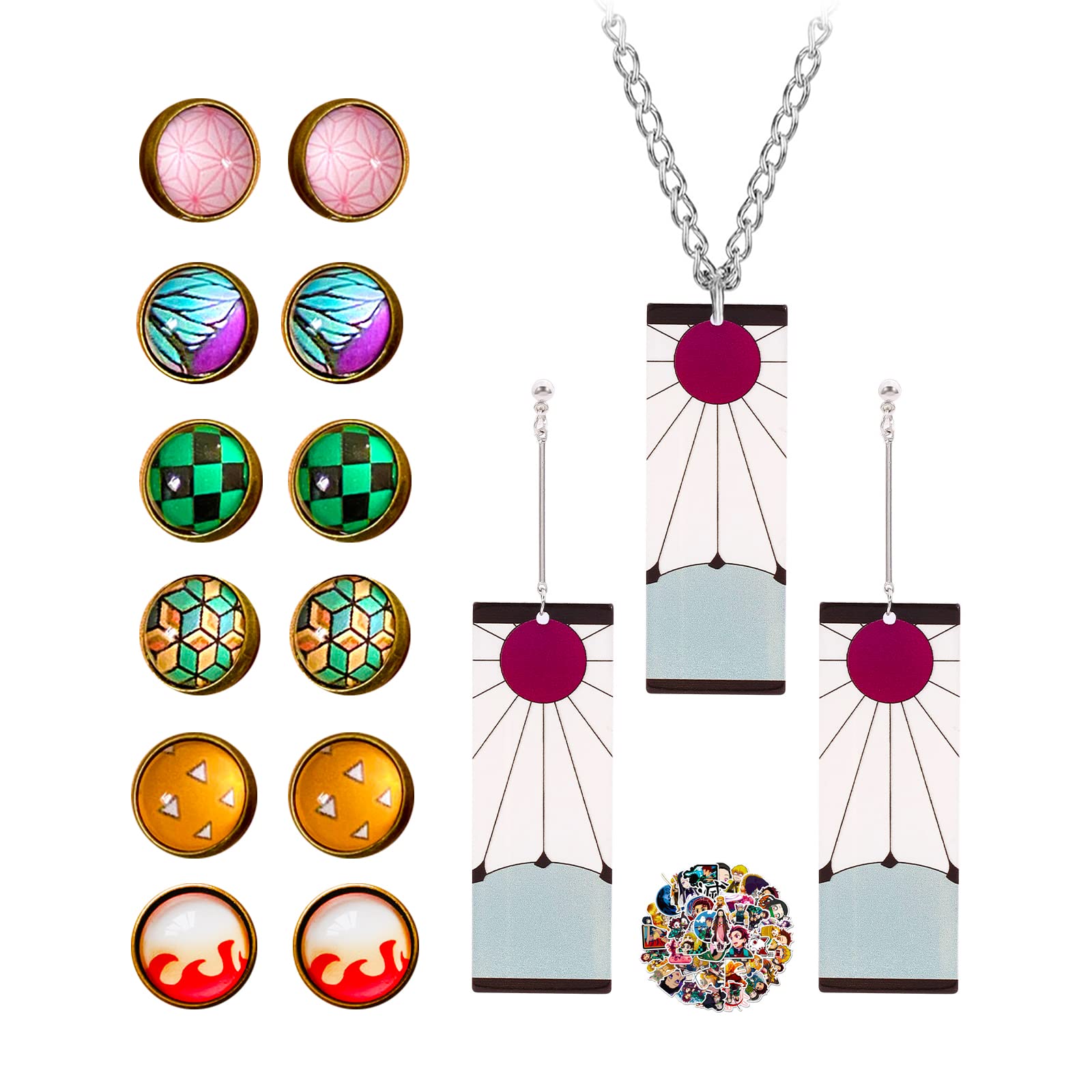 YouU 33 pcs Demon Slayer Earrings Ear Studs Necklace Set Tanjiro ...