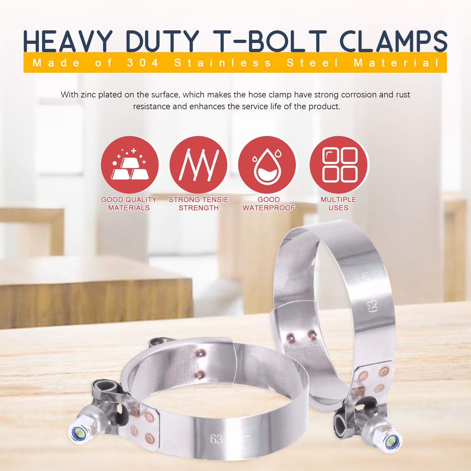 Snapklik.com : Hilitchi 5Pcs Stainless Steel T-Bolt Clamps
