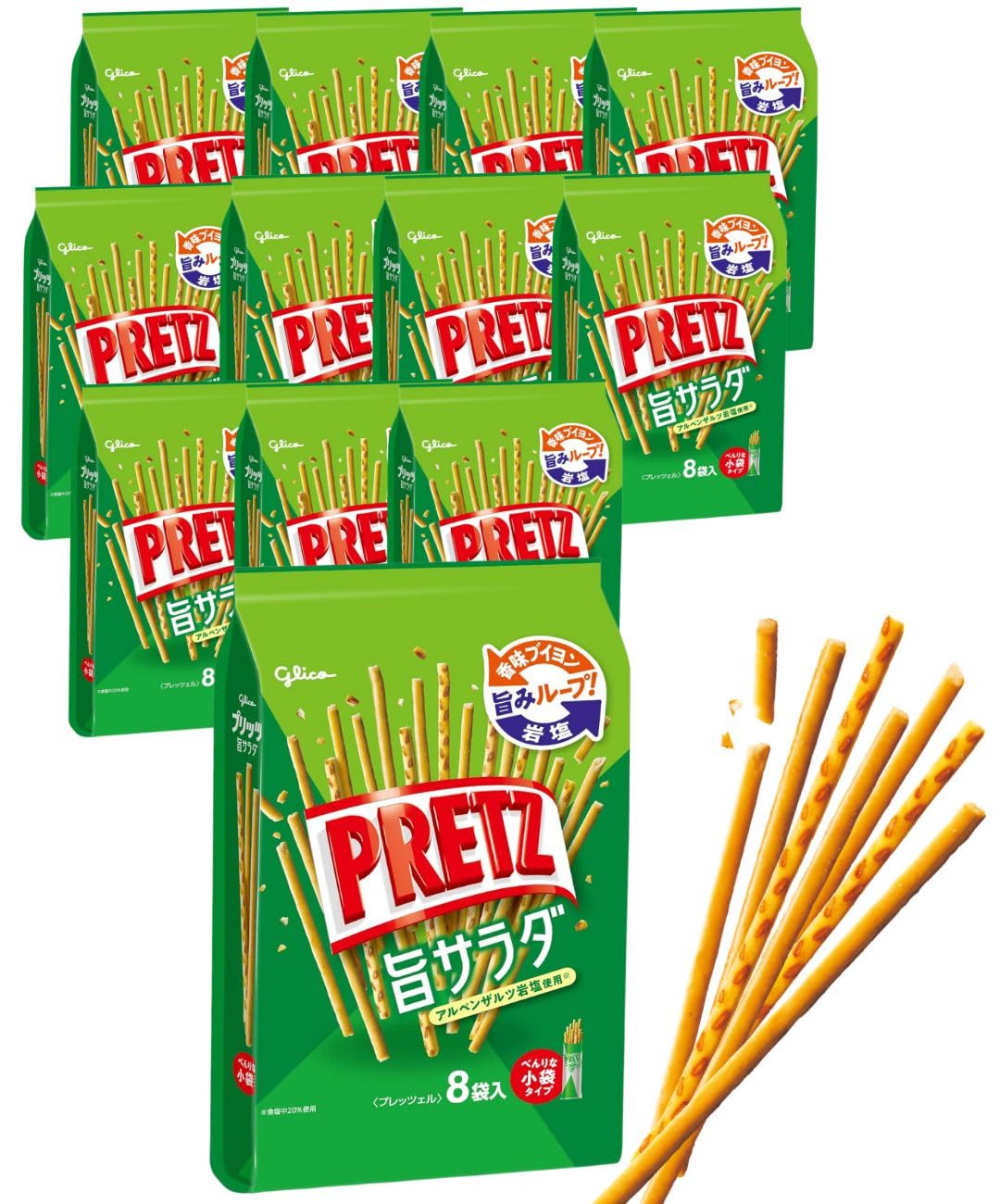 Amazon.co.jp: 江崎グリコ プリッツ大袋 旨サラダ 118g×12個（8袋入×12個） スナック スナック菓子 プレッツェル お菓子 おかし おやつ 個包装 うまサラダ サラダ味 ...