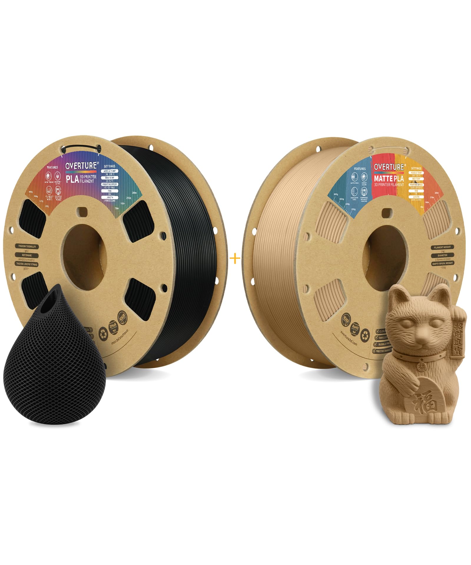 Amazon.com: OVERTURE Black PLA and Brown Matte PLA Filament, Fit Most ...