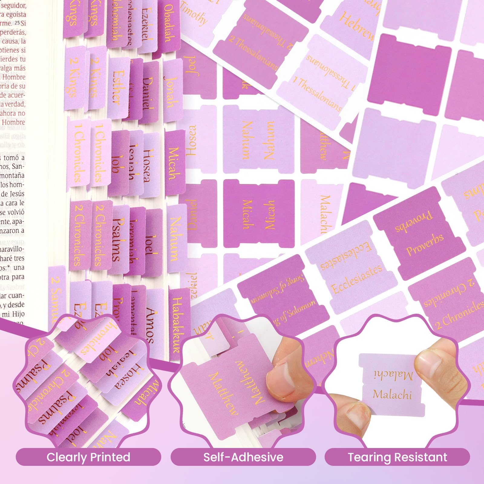 Snapklik.com : 96 Pieces Bible Tabs, Purple Bible Tabs For Women Gold ...