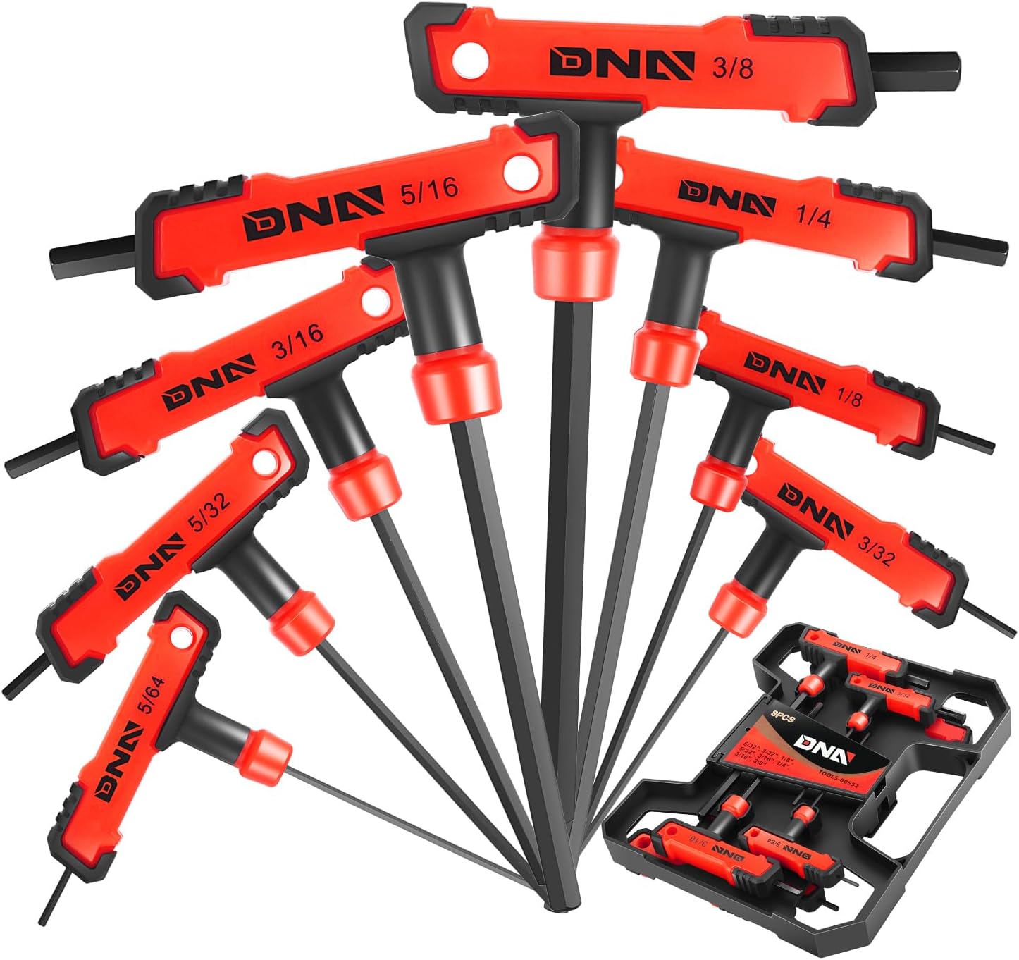 DNA MOTORING 8pcs T-Handle Hex Key Set Long Short Handle, SAE Metric ...