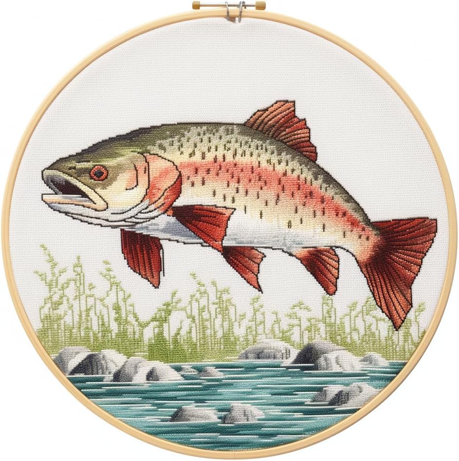 Amazon.com: Trout DIY Stamped Cross Stitch Kits for Beginners Easy with ...