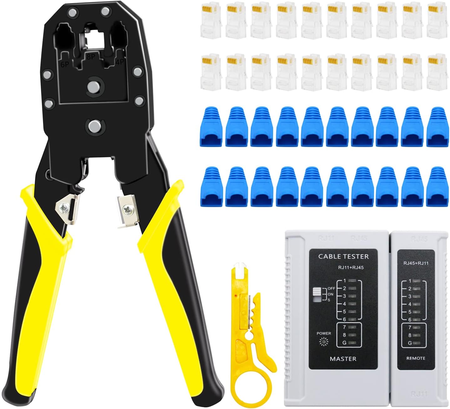 Brileine RJ45 Crimp Tool Pass Through Kit, Ethernet Crimping Tool with ...