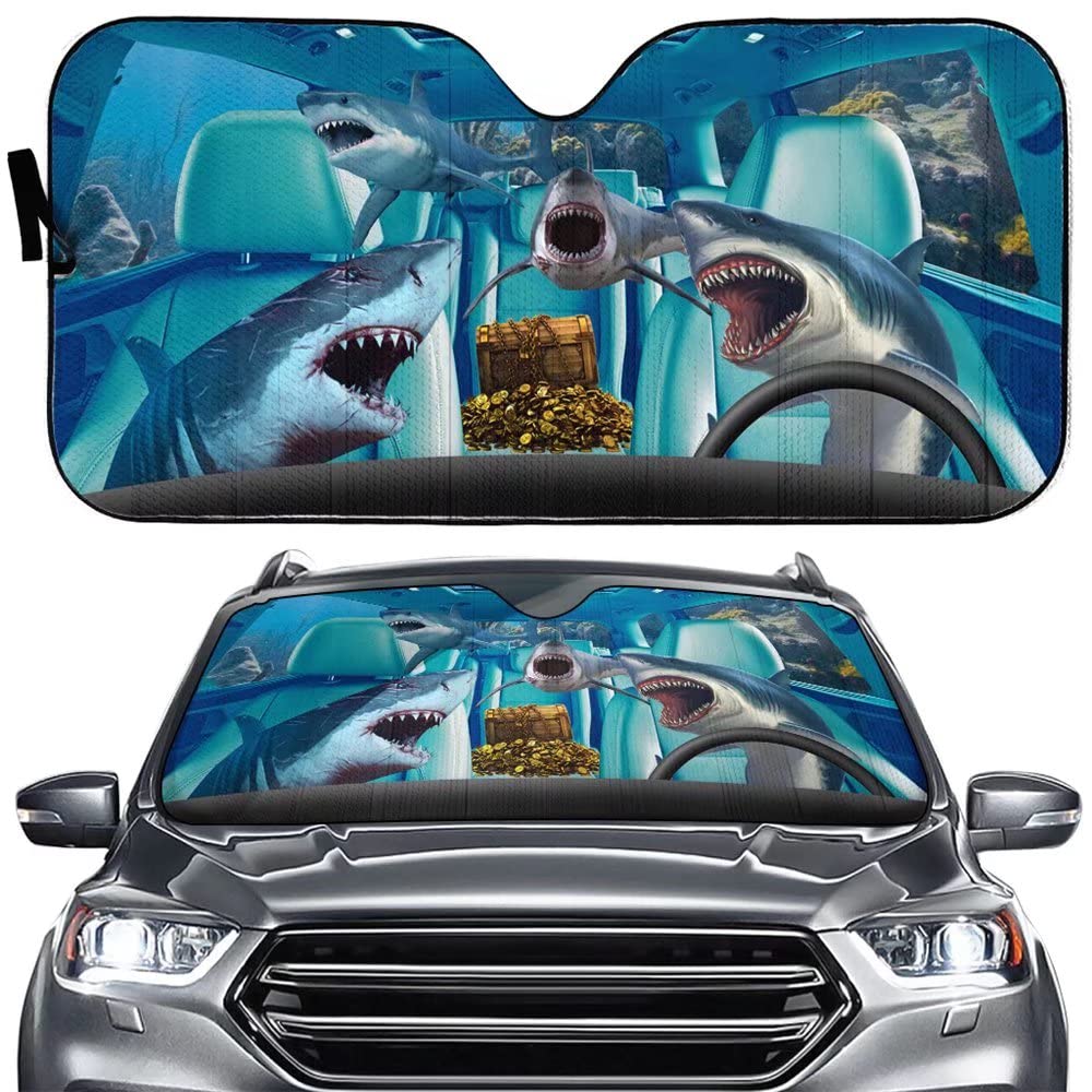 Amazon.com: Shark Car Windshield Sun Shade Treasure Chest Windscreen ...