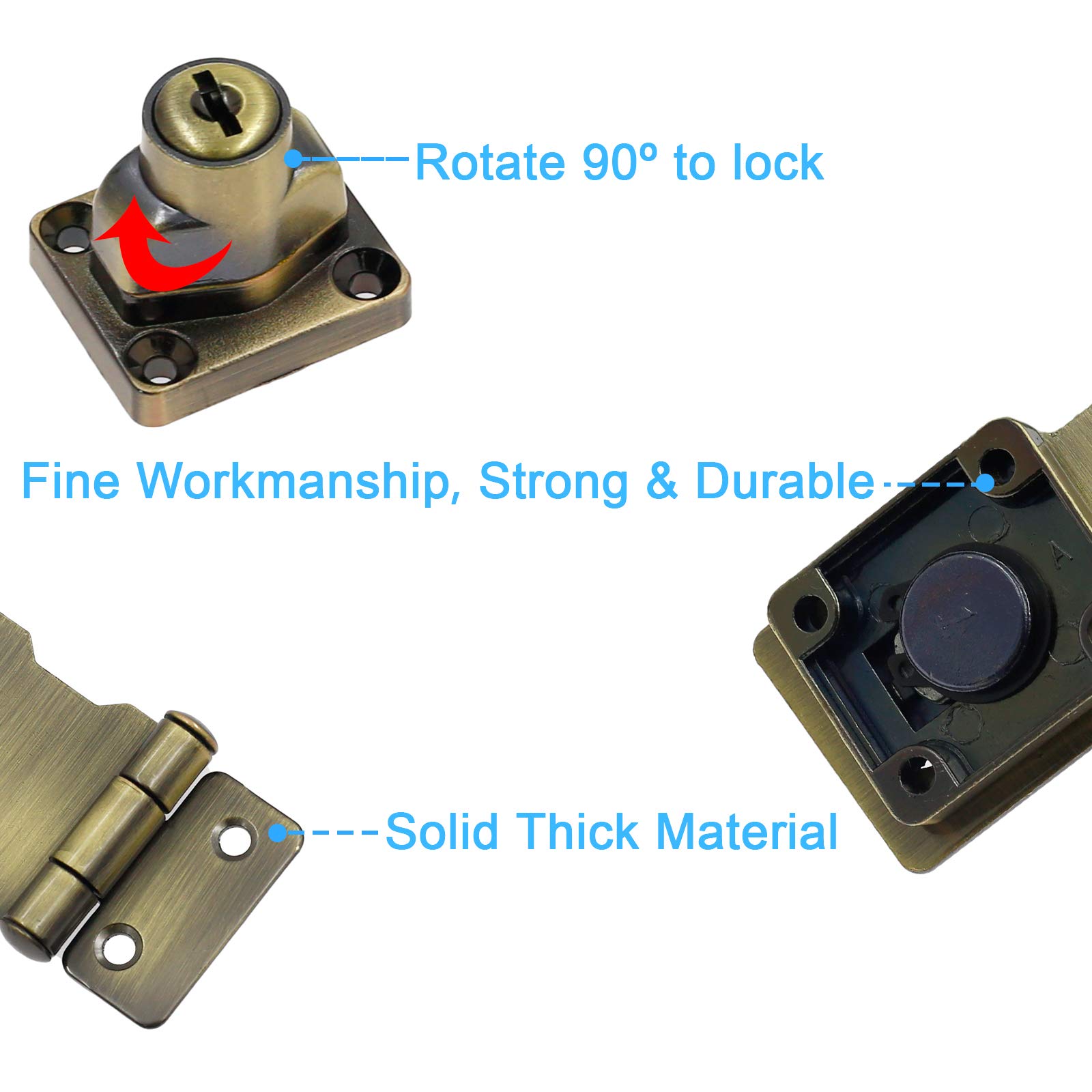 Snapklik.com : Kyuionty 2Pcs Keyed Hasp Locks 2.5 Inch Twist Knob Keyed ...