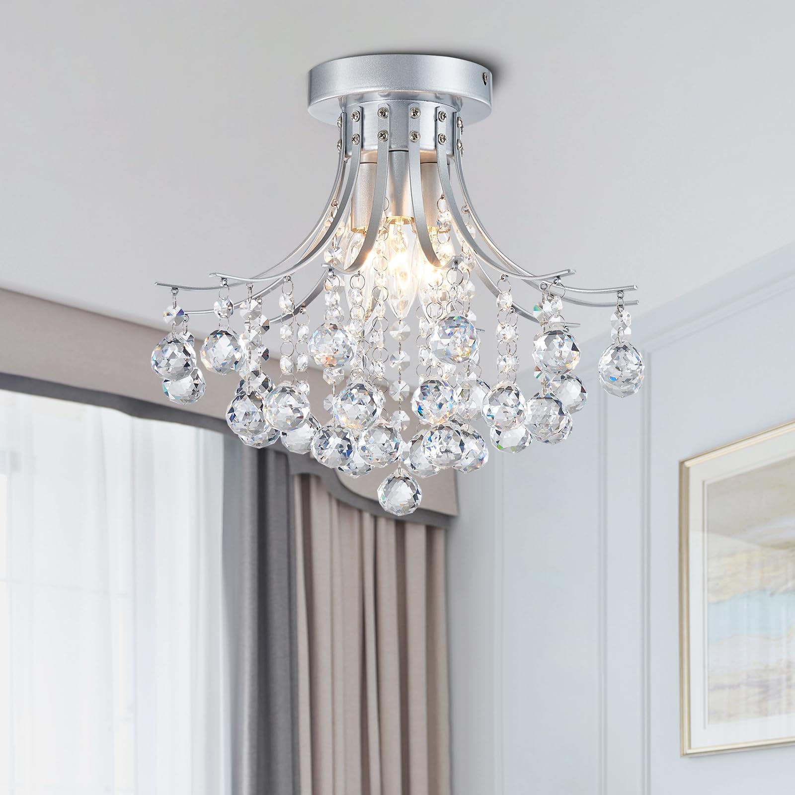 Surpars House Crystal Chandelier,3 Lights,11" W, 10" H,Silver - Amazon.com