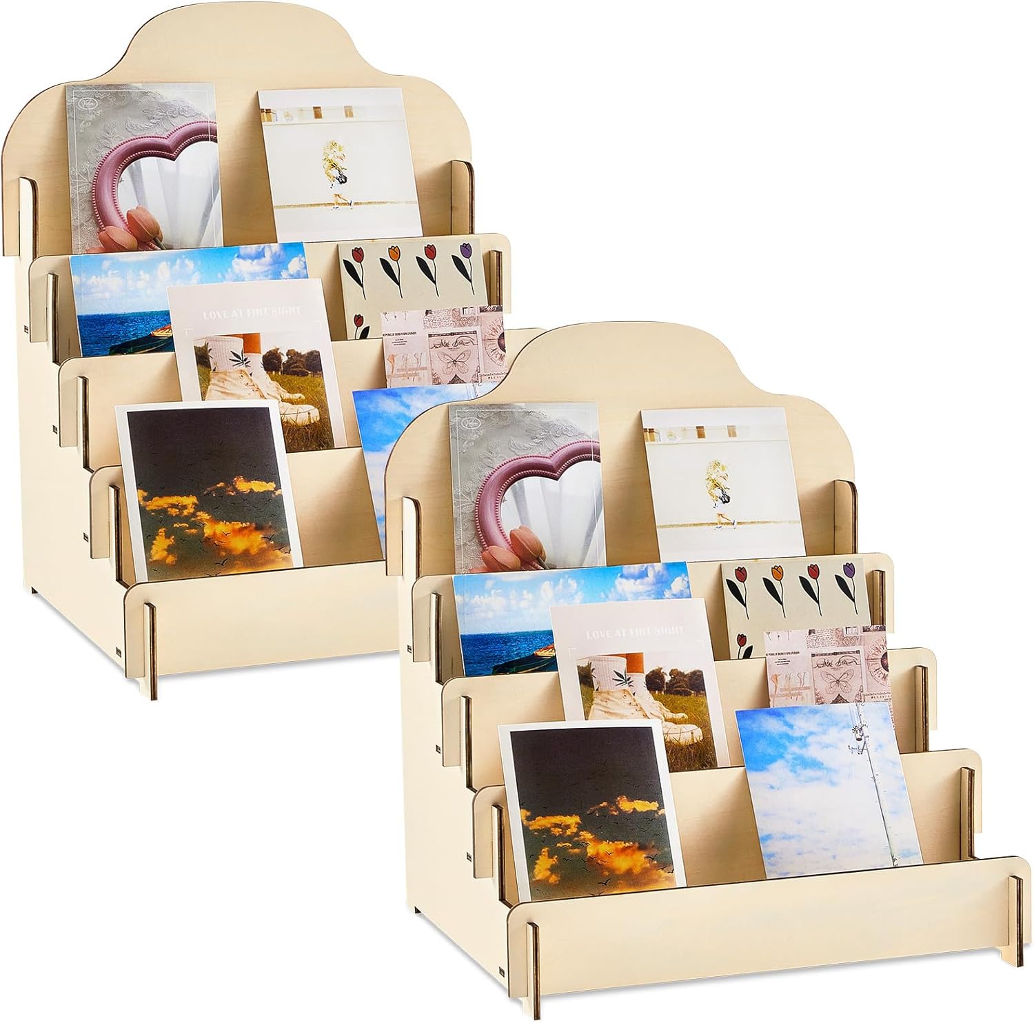 Barydat 2 Pcs 4 Tier Greeting Card Display Stand Wooden Sticker Display ...