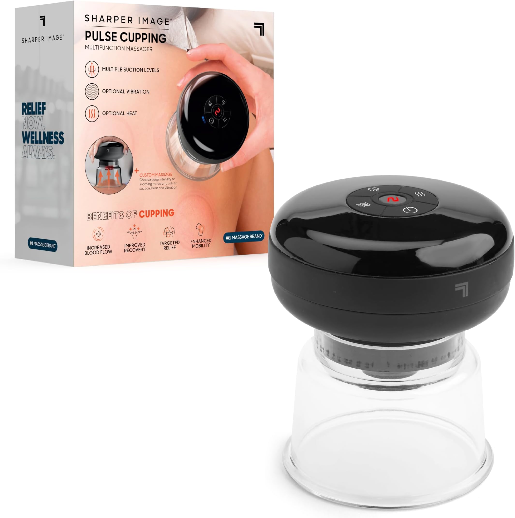 Amazon.com: Sharper Image® Pulse Cupping Therapy Massager Set – Heat ...