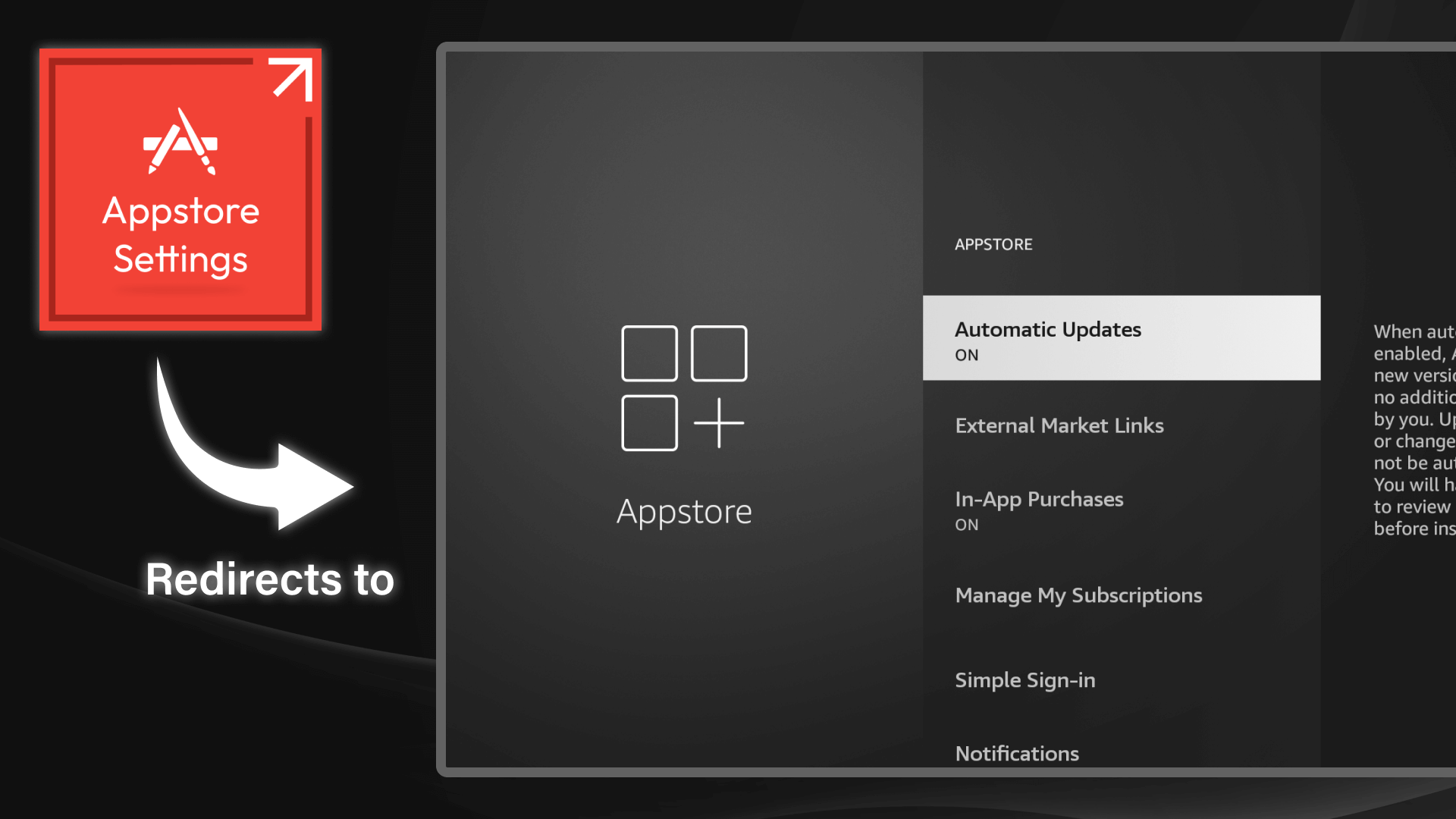 Appstore Settings - Quick Access App store Settings Screen on Fire TV-Amazonアプリストアのアプリ